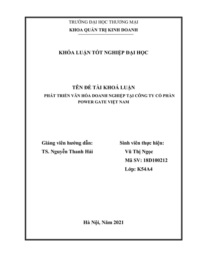 Khóa luận tốt nghiệp Quản trị kinh doanh Phát triển văn hóa doanh nghiệp của Công ty Cổ phần ...