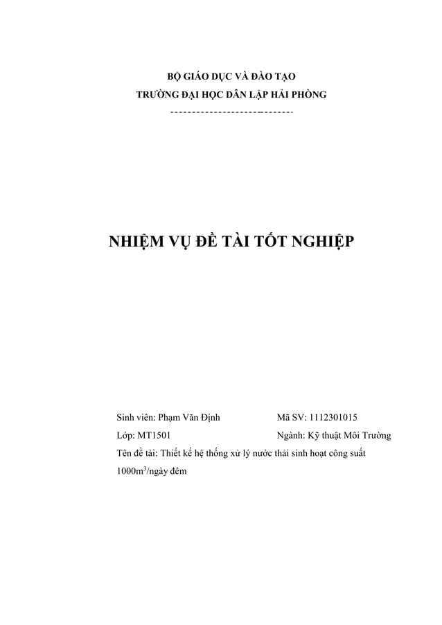 Khóa Luận Tốt Nghiệp Thiết Kế Hệ Thống Xử Lý Nước Thải Sinh Hoạt Công Suất 1000m³ Trên Ngày Đêm ...