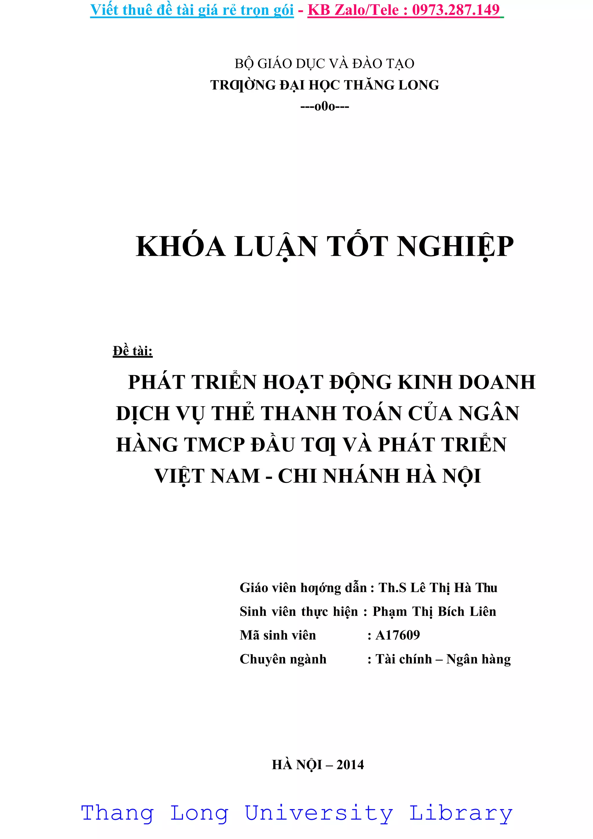 Khóa Luận Tốt Nghiệp Thẻ Thanh Toán Của Ngân Hàng Việt Nam.docx