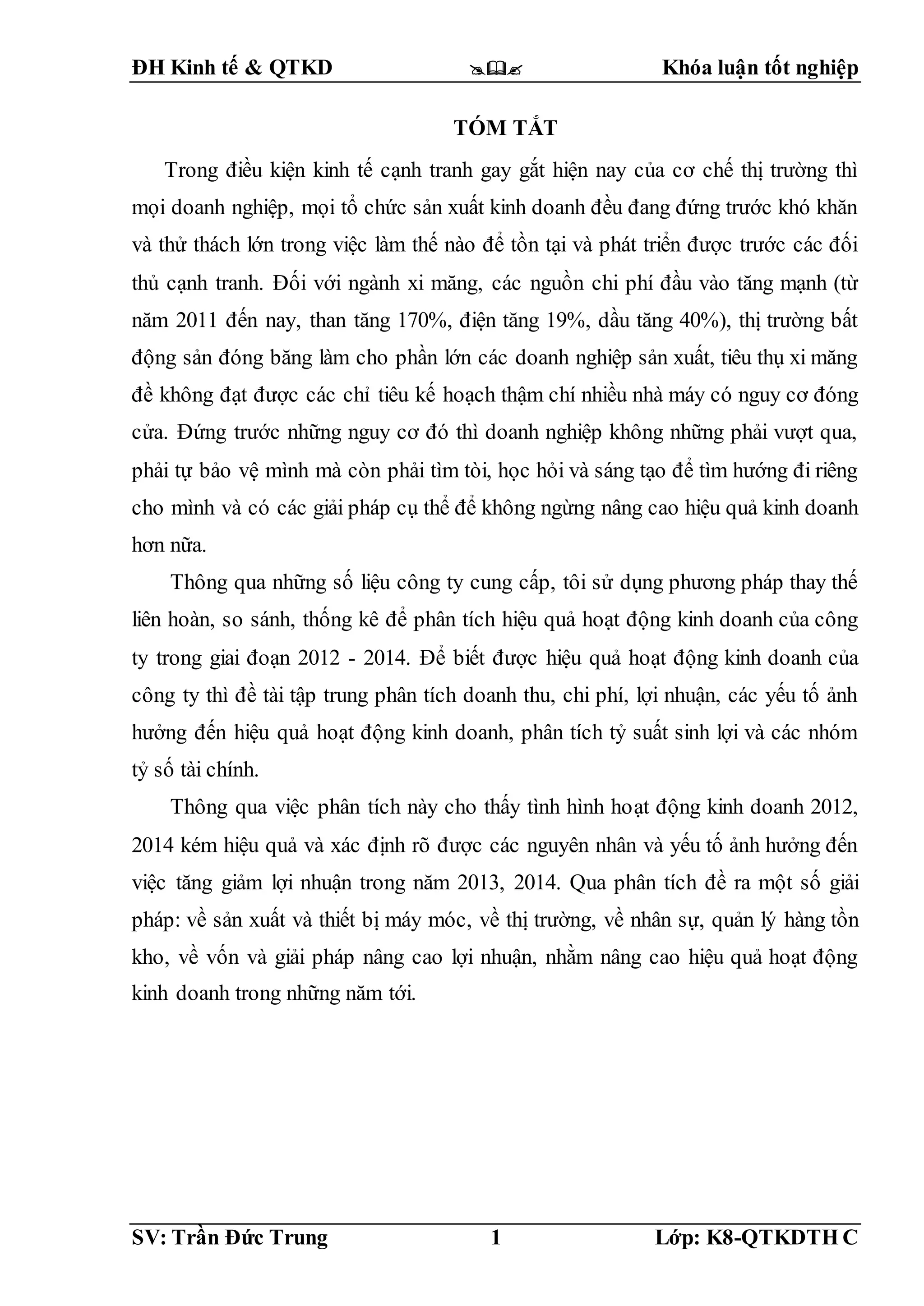 Khóa luận nâng cao hiệu quả hoạt động sản xuất kinh doanh xi măng quán triều VVMI | DOCX