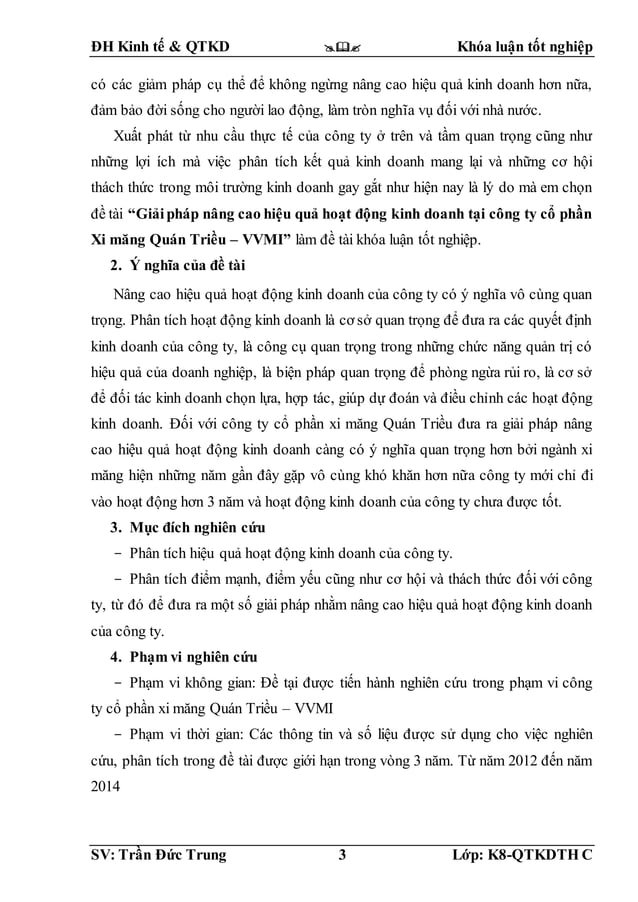 Khóa luận nâng cao hiệu quả hoạt động sản xuất kinh doanh xi măng quán triều VVMI | DOCX