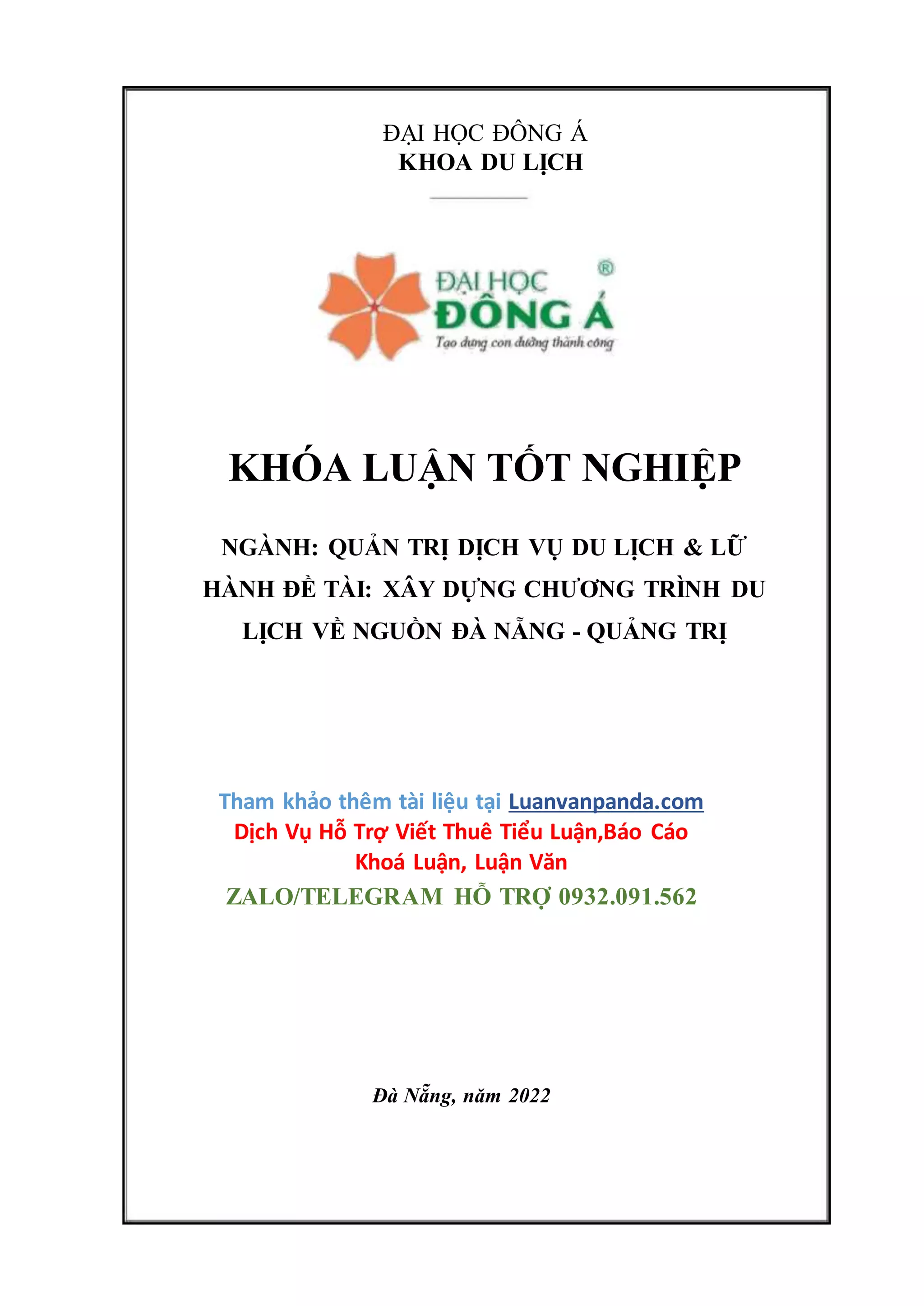 Khóa Luận Tốt Nghiệp Xây Dựng Chương Trình Du Lịch Đà Nẵng - Quảng Trị | DOCX