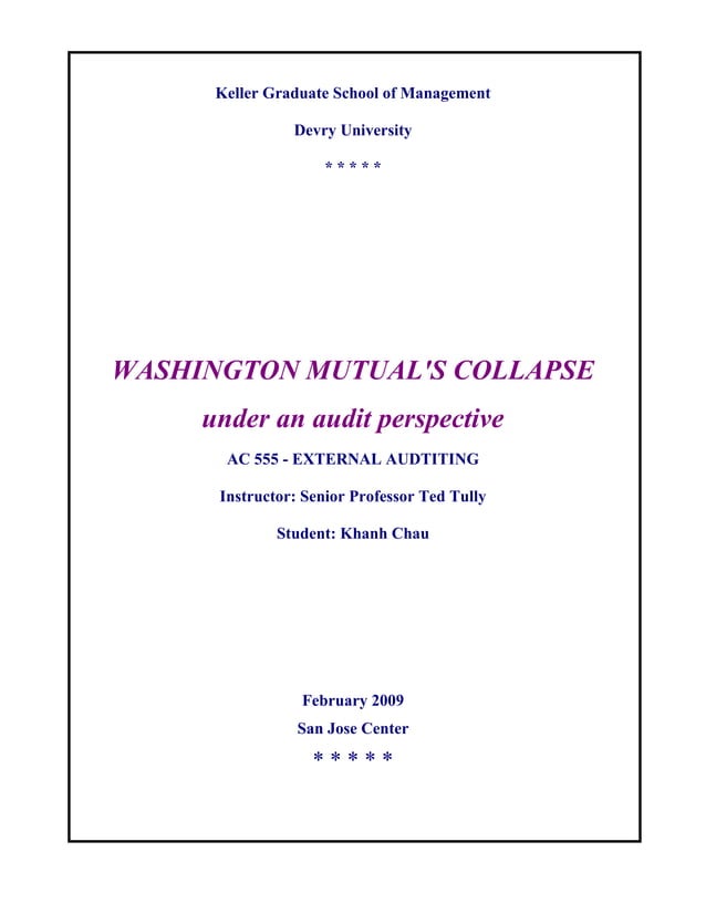Washington Mutual Bank's Collapse Under An Audit Perspective | PDF