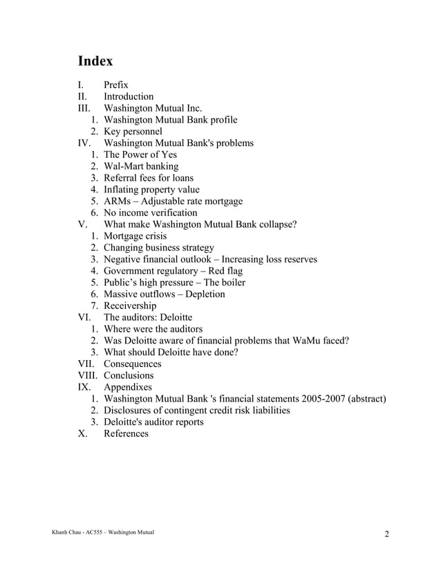Washington Mutual Bank's Collapse Under An Audit Perspective | PDF