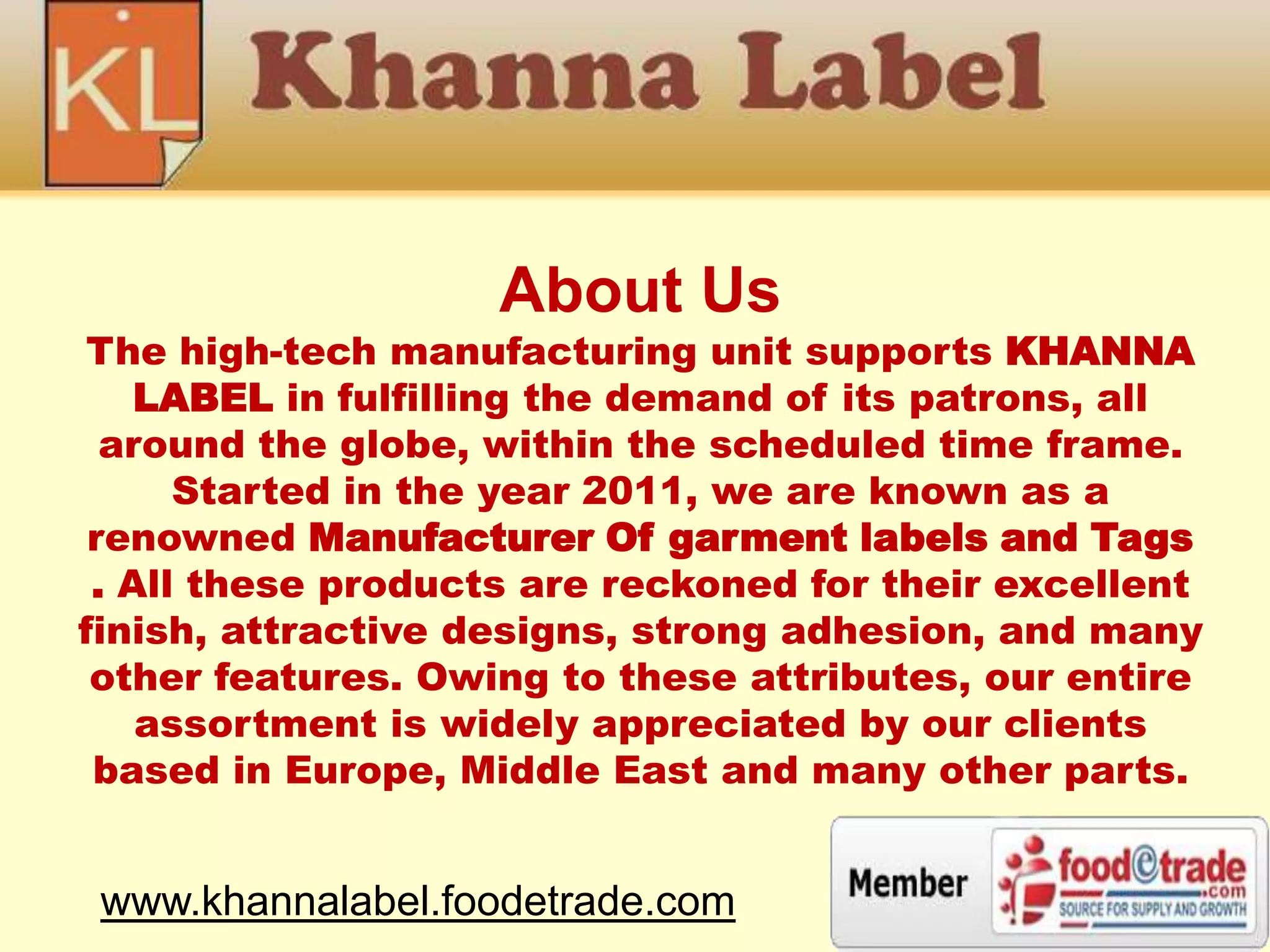 Manufacturer Of garment labels and Tags | PPTX