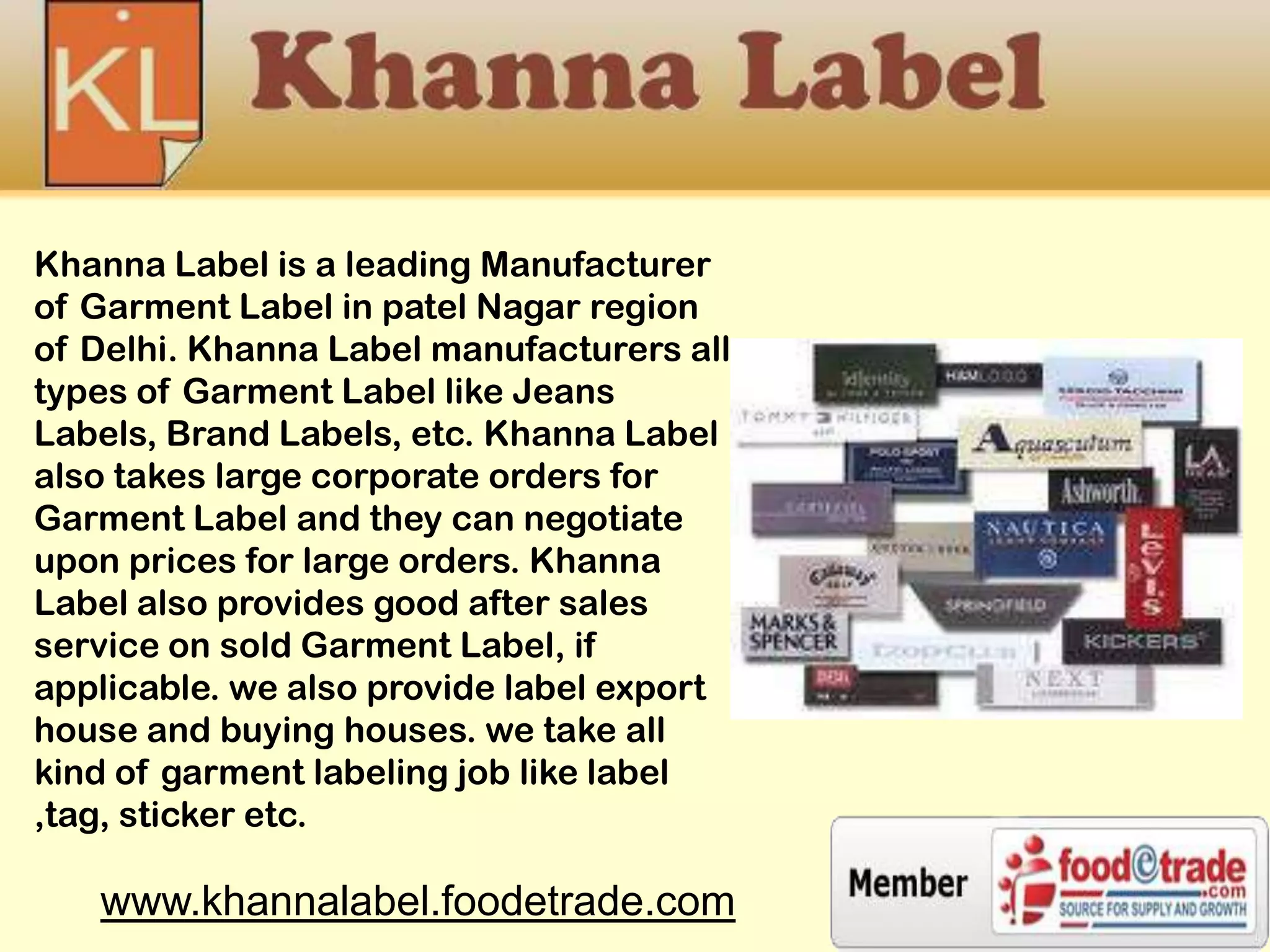 Manufacturer Of garment labels and Tags | PPTX