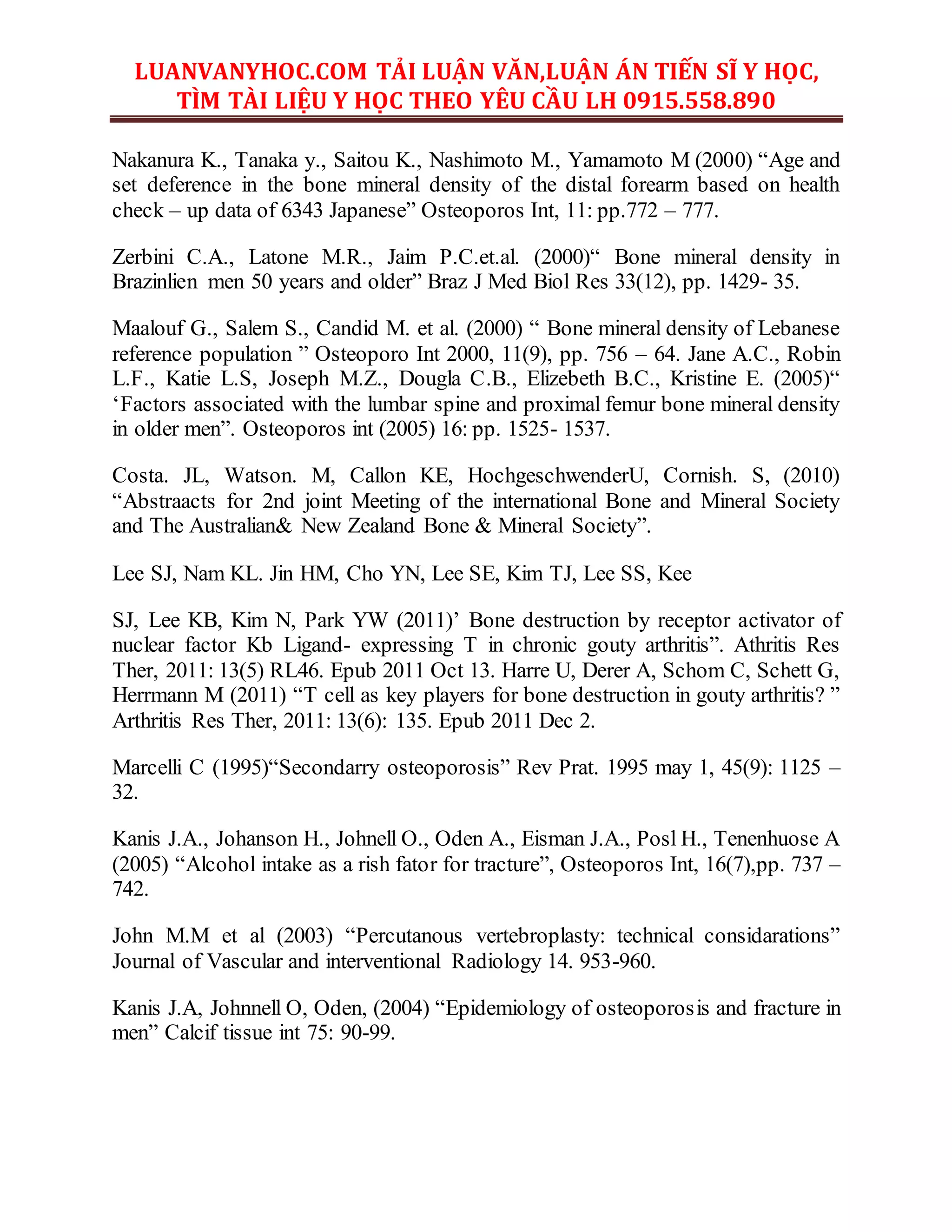 Khao sat mat do xuong va cac yeu to lien quan o benh nhan nam mac benh ...