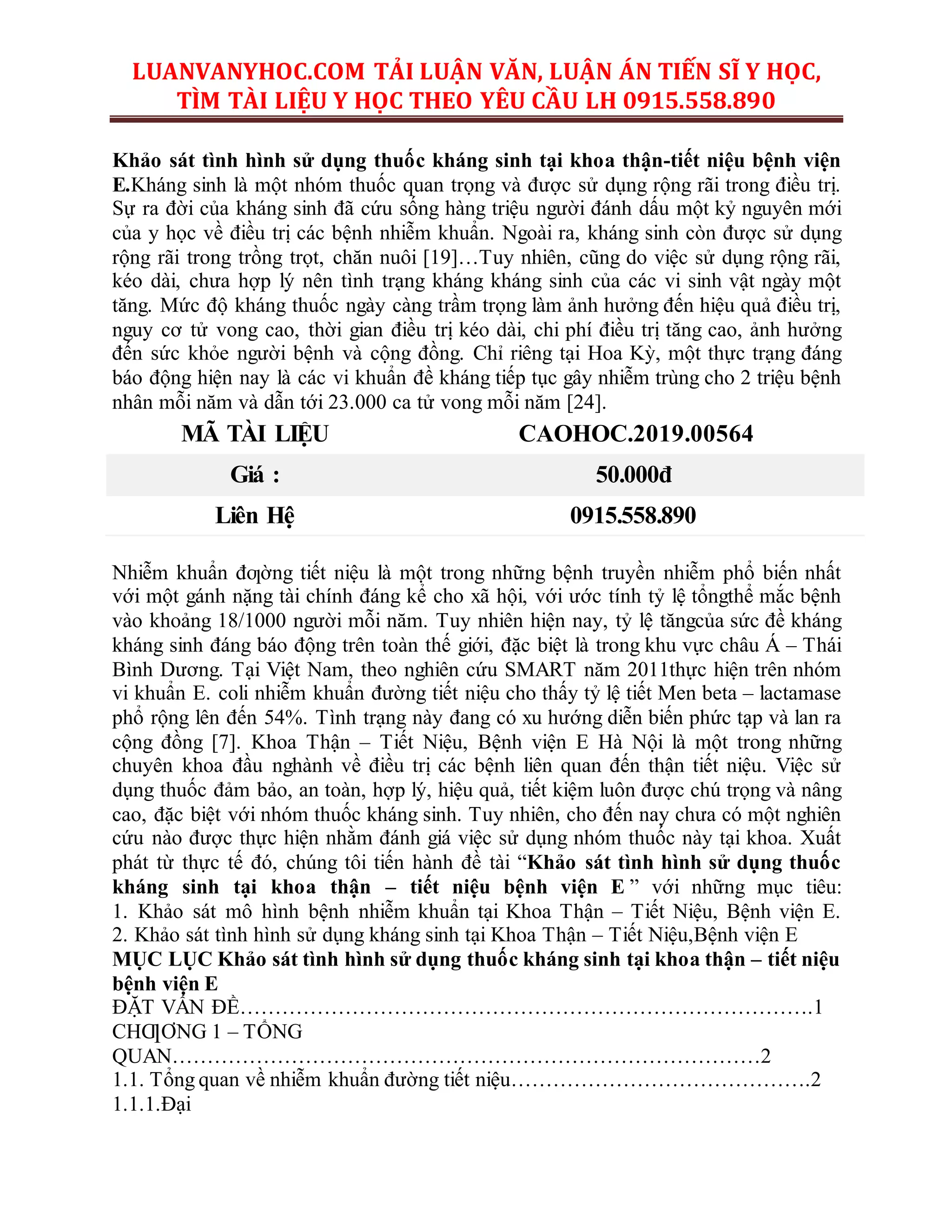 Khao sat tinh hinh su dung thuoc khang sinh tai khoa than tiet nieu benh vien e | DOCX