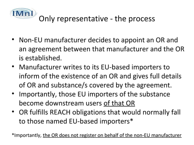EU REACH Only Representative (OR) | PPT | Logistics | Business
