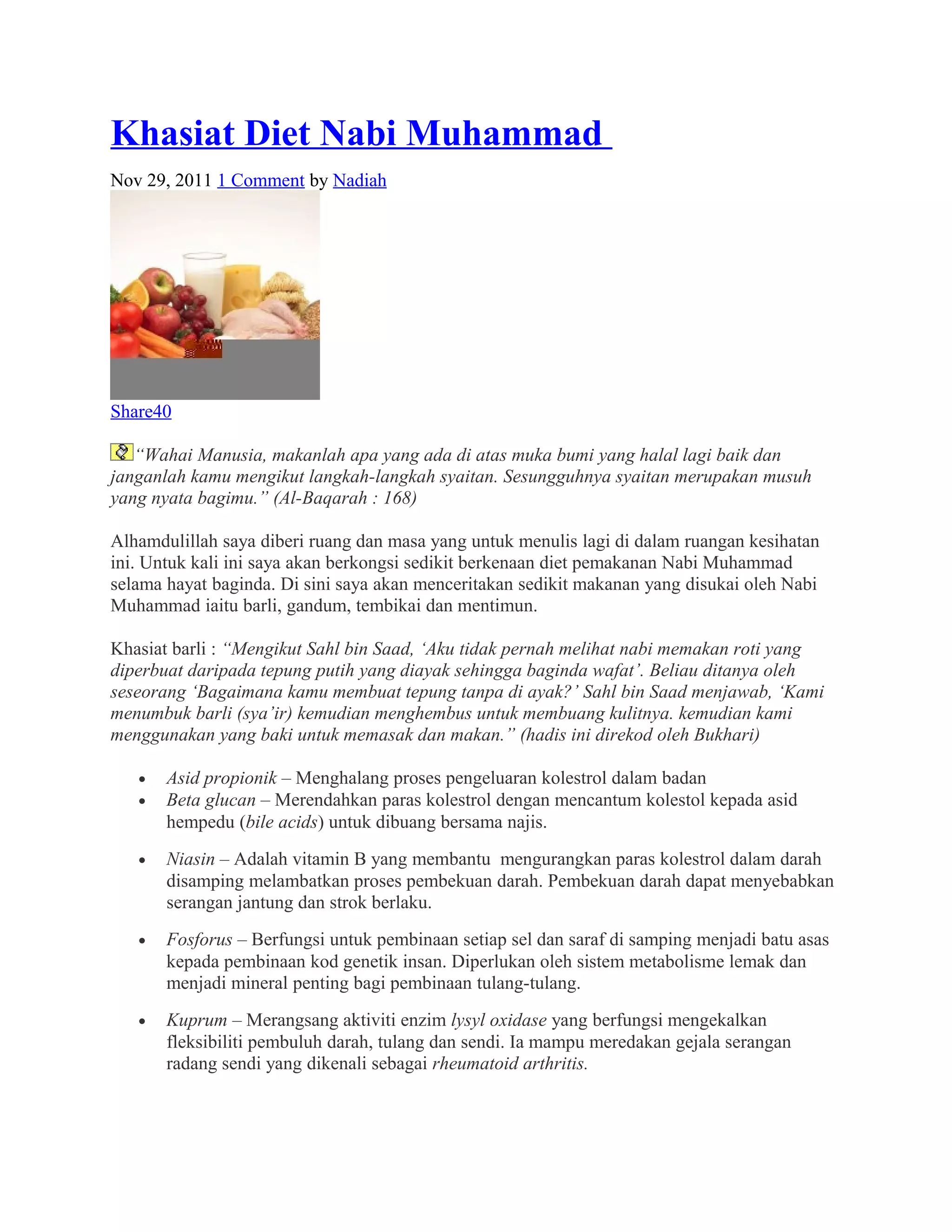 Khasiat diet nabi muhammad | PDF