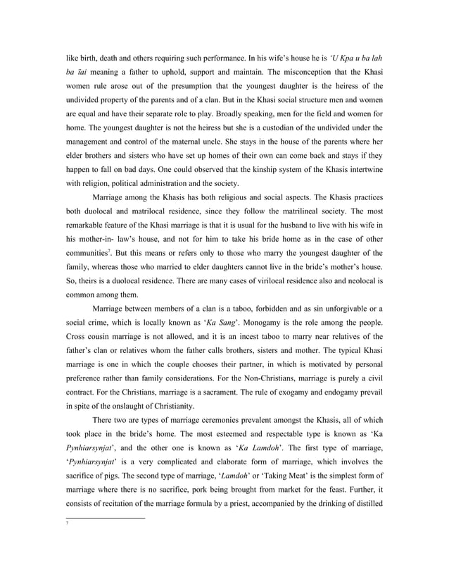 Khasi Culture and Society | DOC | Genealogy and Ancestry | Hobbies ...