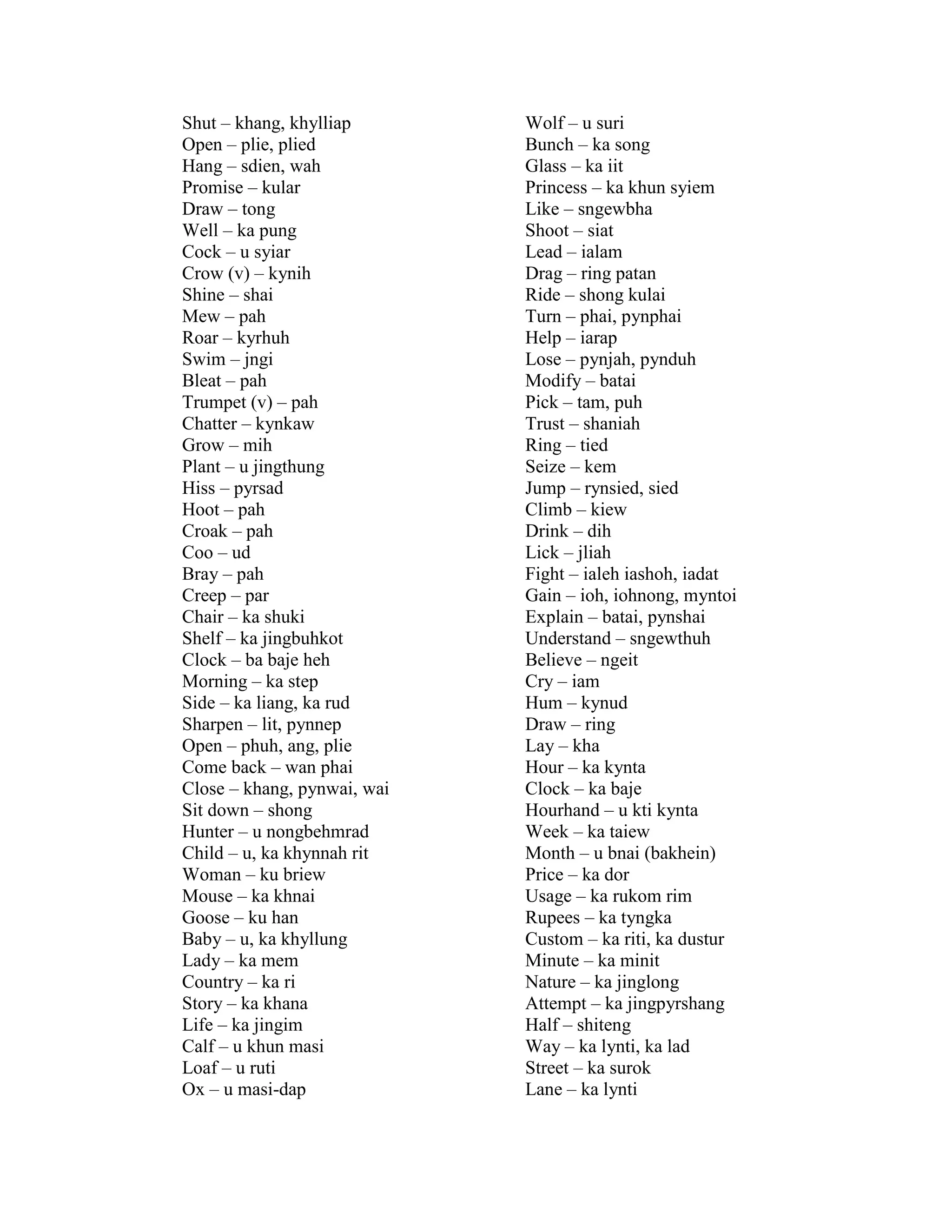 Khasi vocabulary | PDF