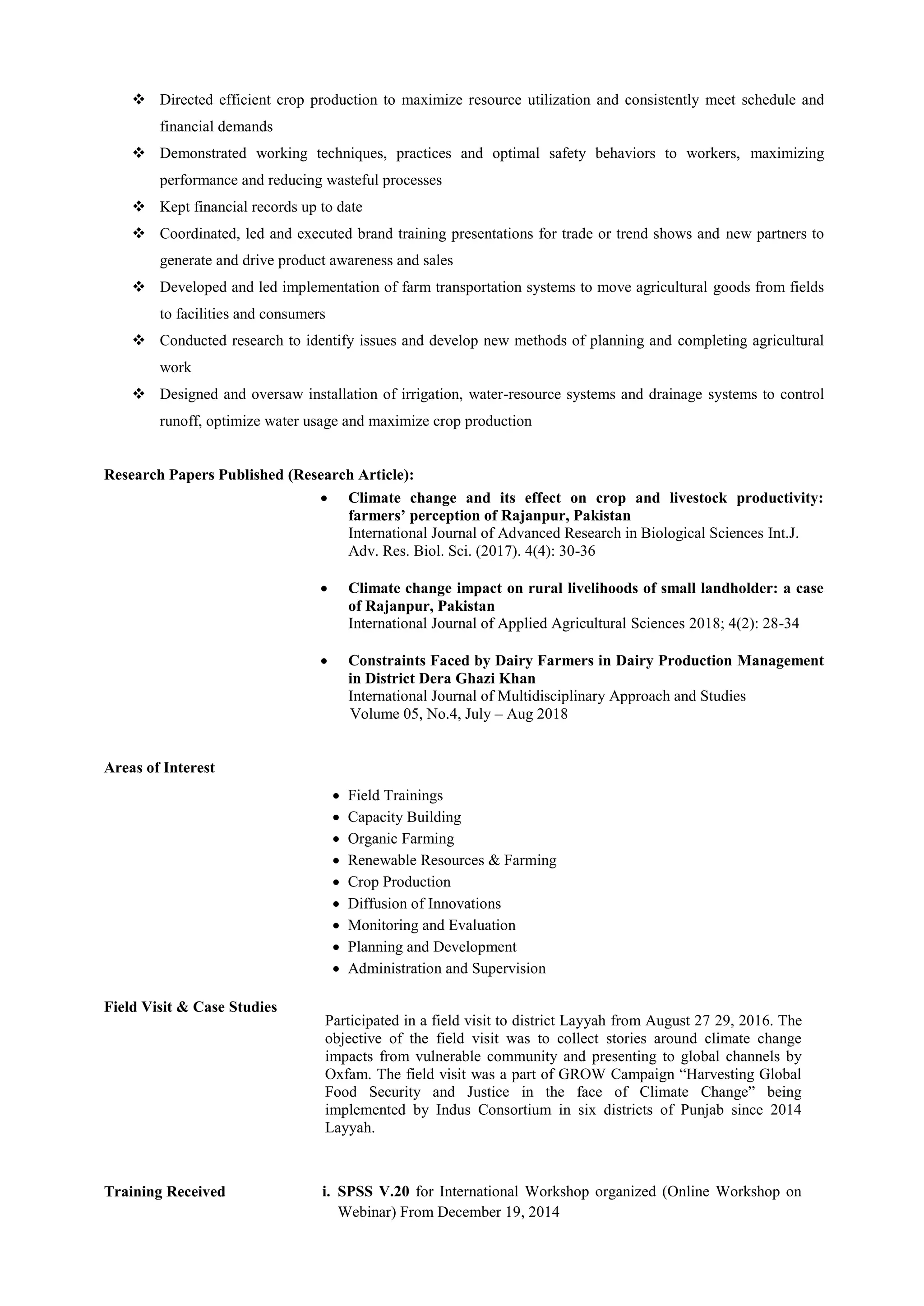 Khawaja Muhammad Dawood Resume | PDF | Agriculture | Industries