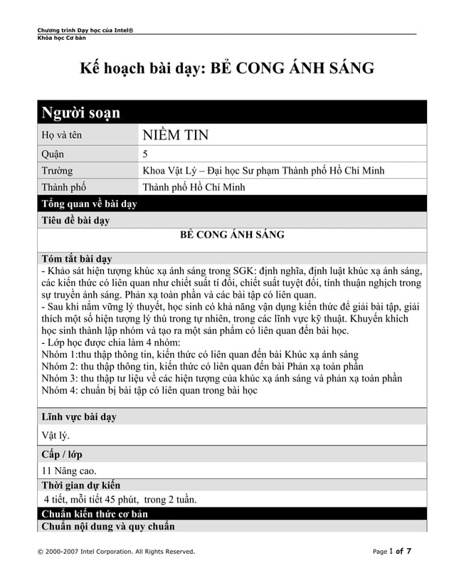 KHBD be cong anh sang | PDF