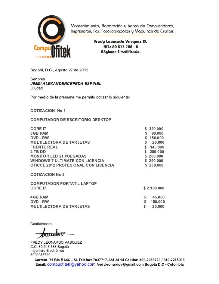 Ejemplos De Cotizaciones