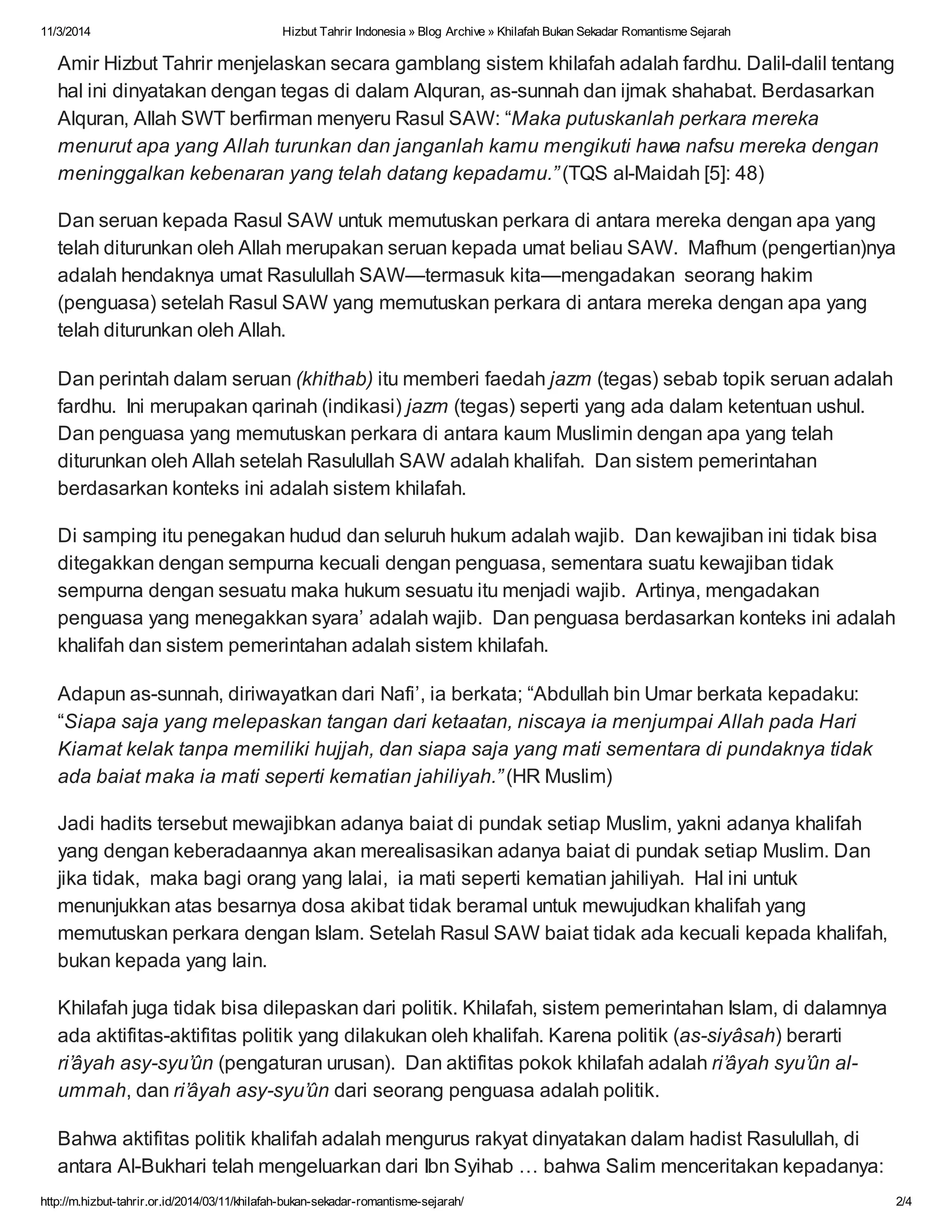 Khilafah bukan sekadar romantisme sejarah | PDF