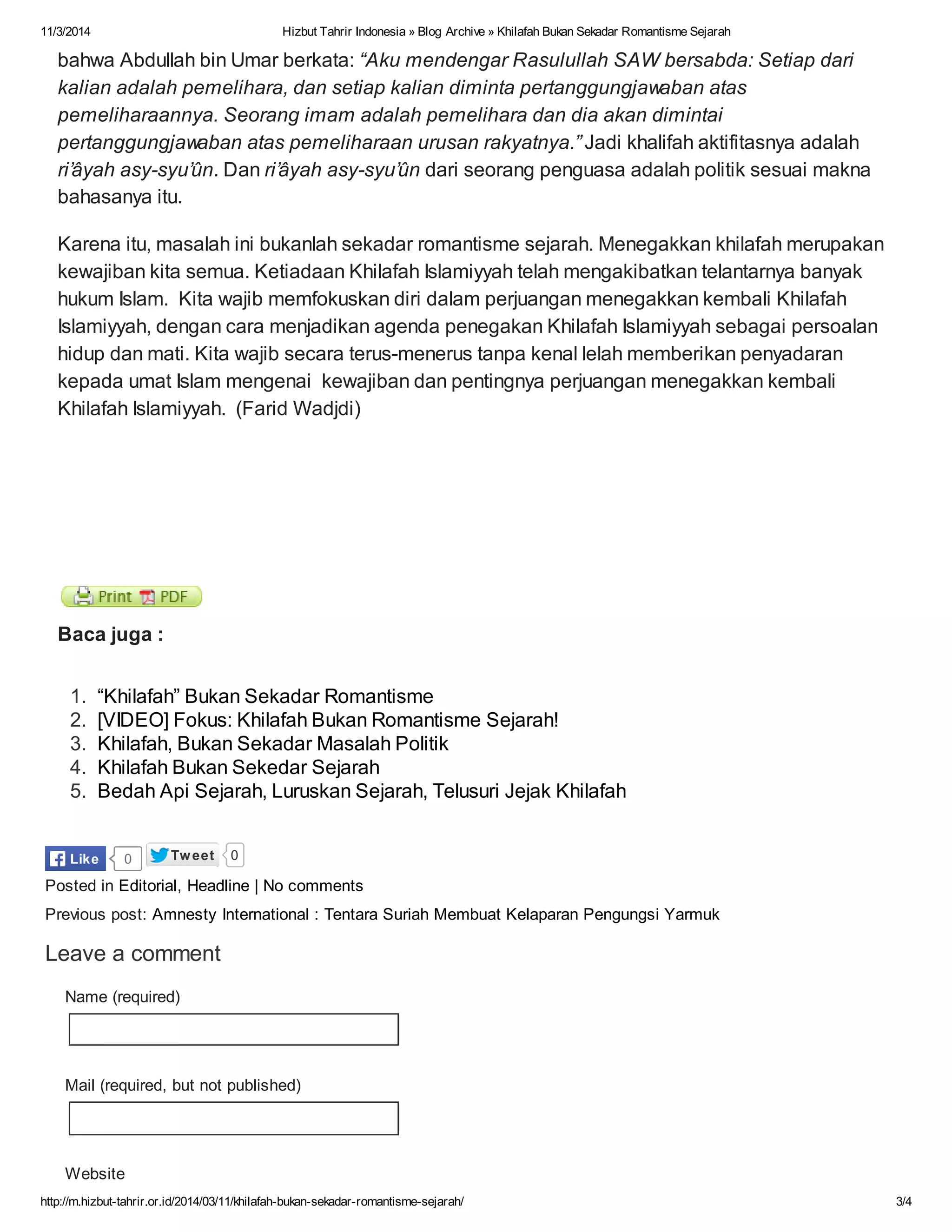 Khilafah bukan sekadar romantisme sejarah | PDF