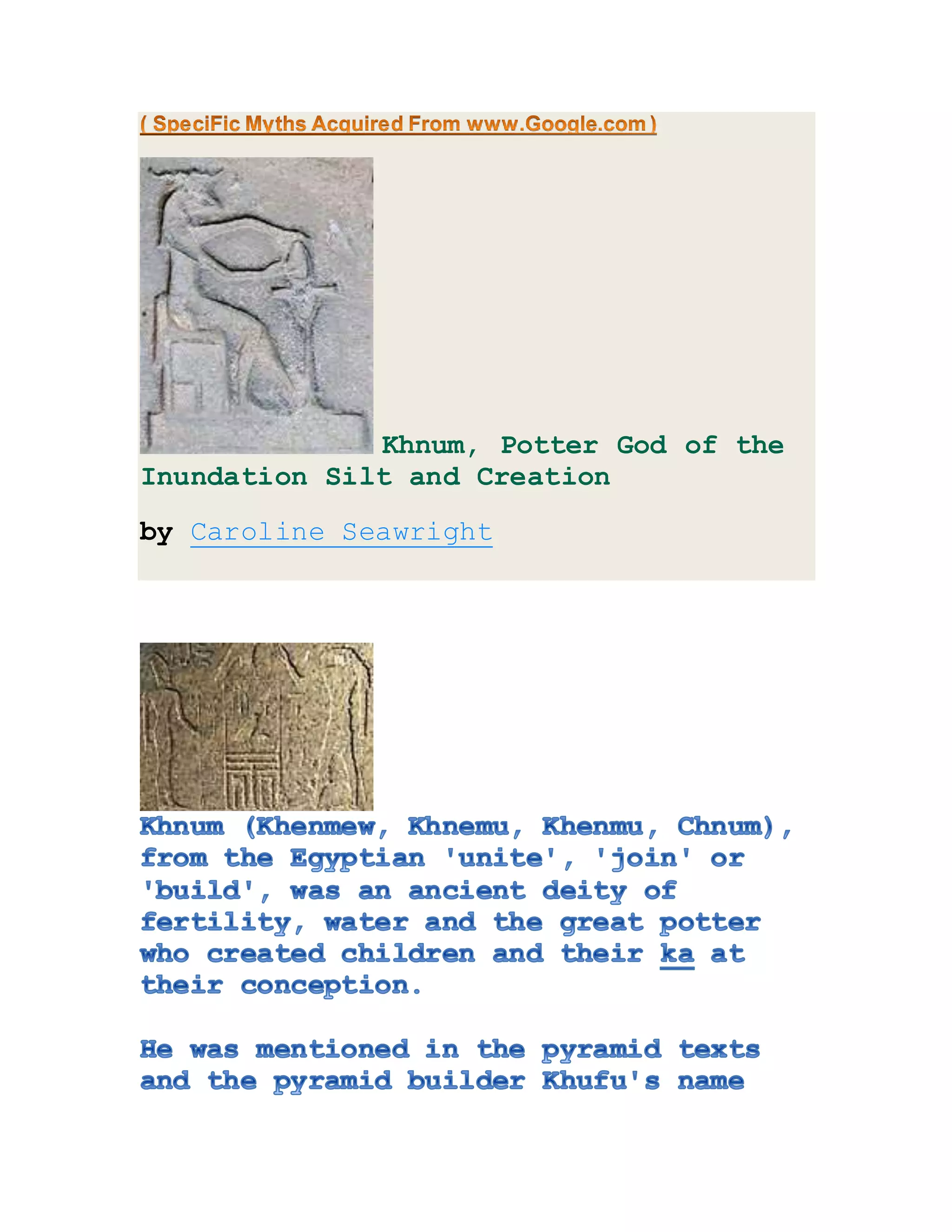 Khnum, potter god of the inundation silt and creation . | DOCX