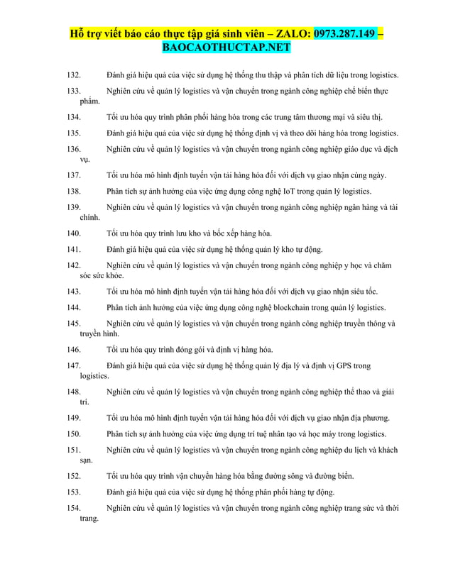 Kho 200 Đề Tài Báo Cáo Thực Tập Ngành Logistics, Từ Các Trường Đại Học | DOCX