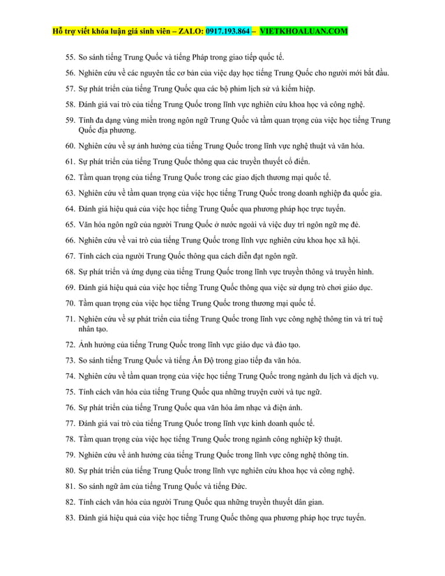 Kho 200 Đề Tài Khóa Luận Tốt Nghiệp Ngôn Ngữ Trung Quốc, 9 Điểm Từ Sinh Viên Khá Giỏi | DOCX