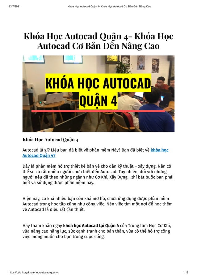 Khoa Hoc Autocad Quan 4 Khoa Hoc Autocad Co Ban Den Nang Cao | PDF