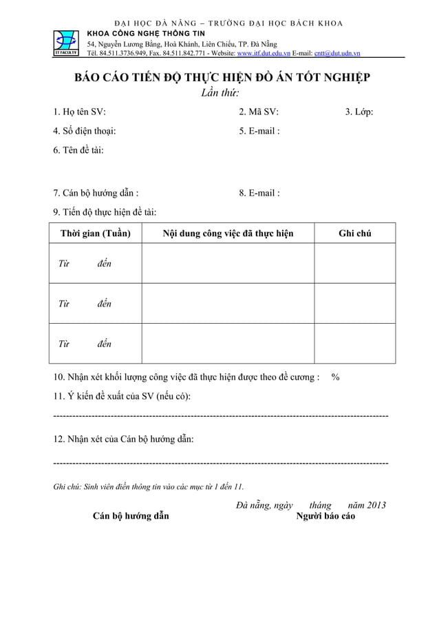 Khoa cntt mau bao cao tien do thuc hien datn | DOC