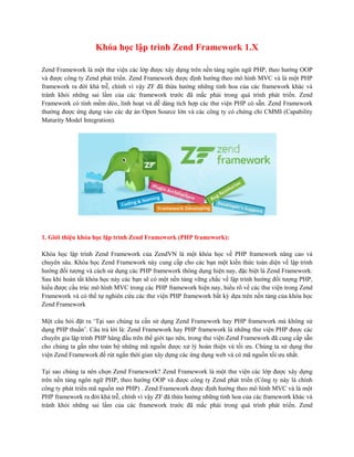 Học Zend Framework - Khóa học lập trình Zend Framework | DOCX