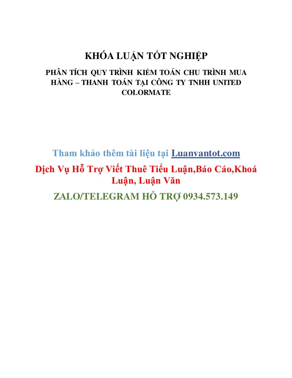 Khoá luận kiểm toán chu trình mua hàng thanh toán tại công ty | DOCX