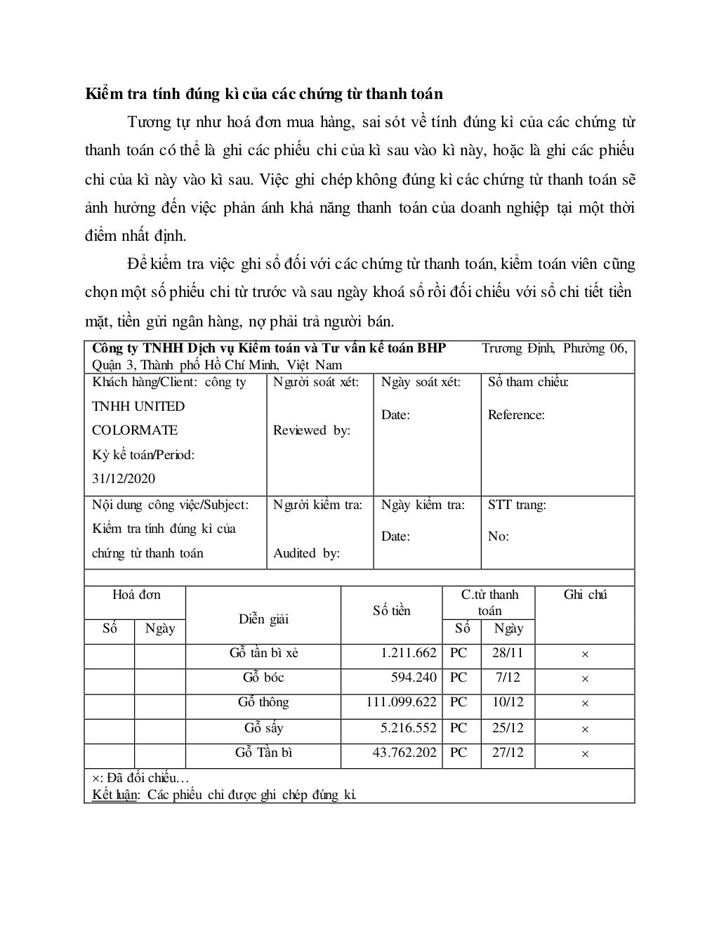 Khoá luận kiểm toán chu trình mua hàng thanh toán tại công ty | DOCX