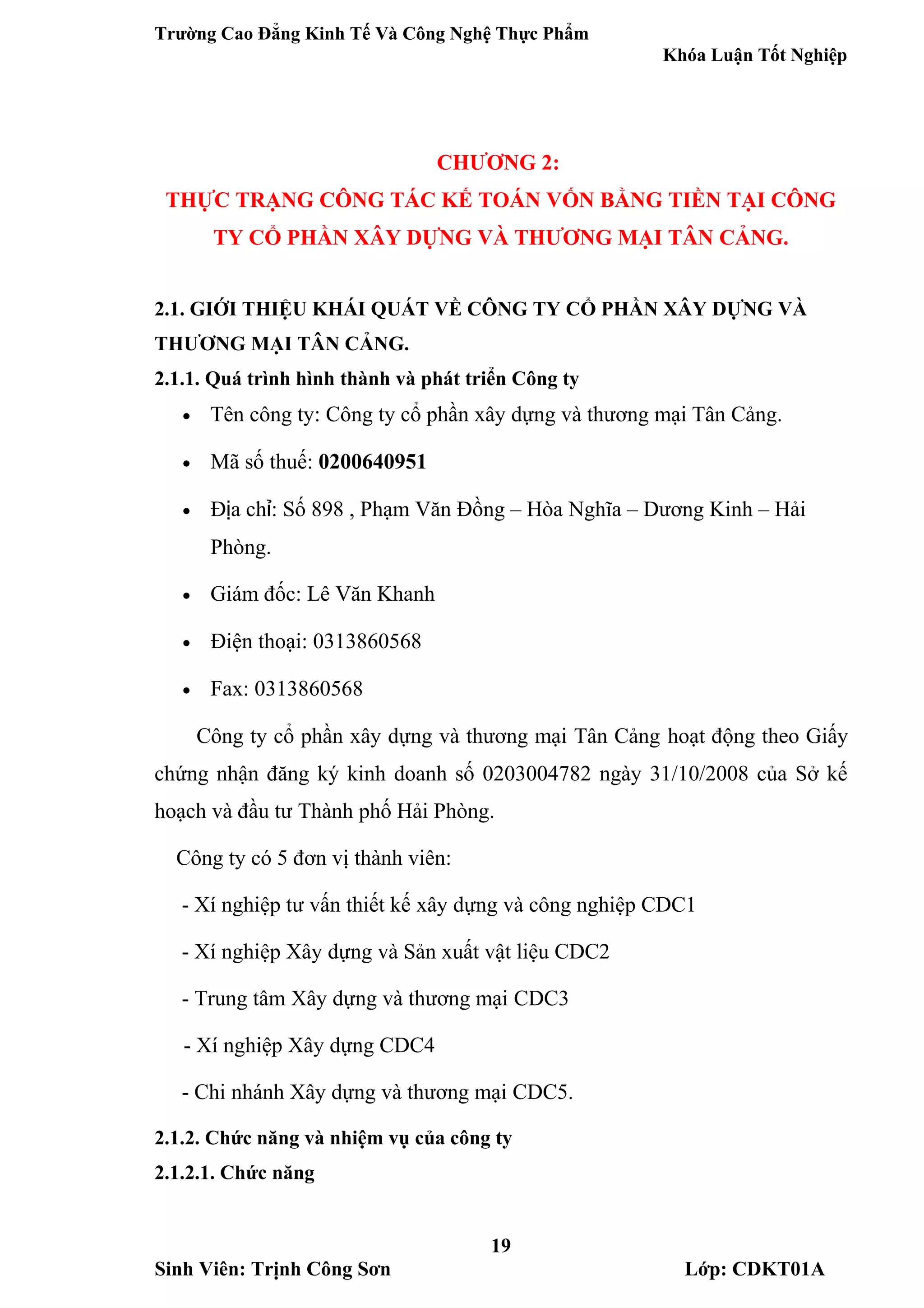 Khóa luận tốt nghiệp: kế toán vốn bằng tiền tại công tyTân Cảng | DOC