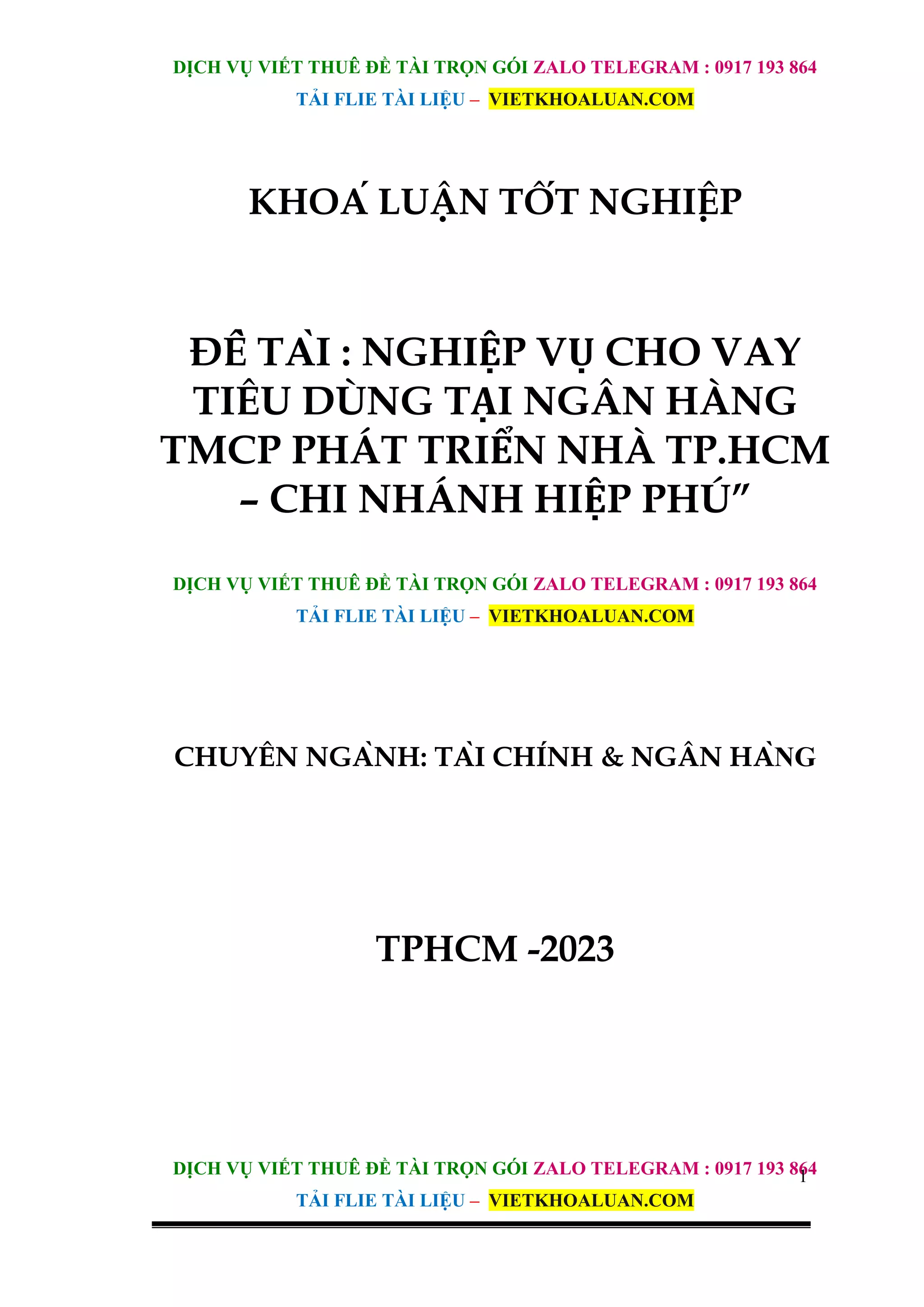 Khoá Luận Nghiệp Vụ Cho Vay Tiêu Dùng Tại Ngân Hàng. | DOC