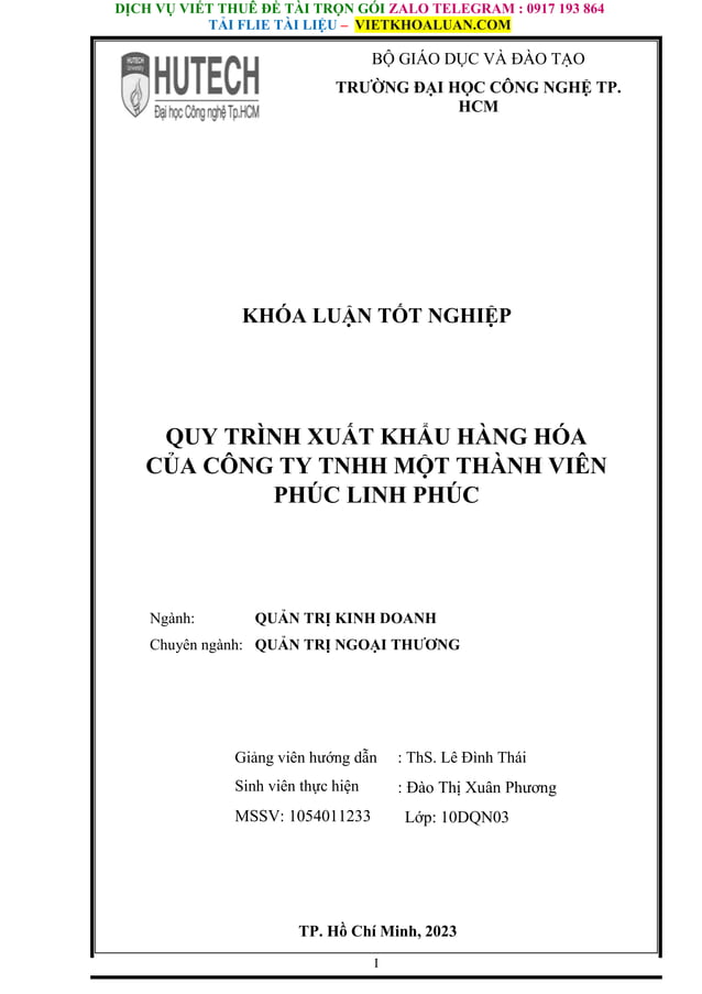 Khoá Luận Quy Trình Xuất Khẩu Hàng Hóa Của Công Ty. | DOCX