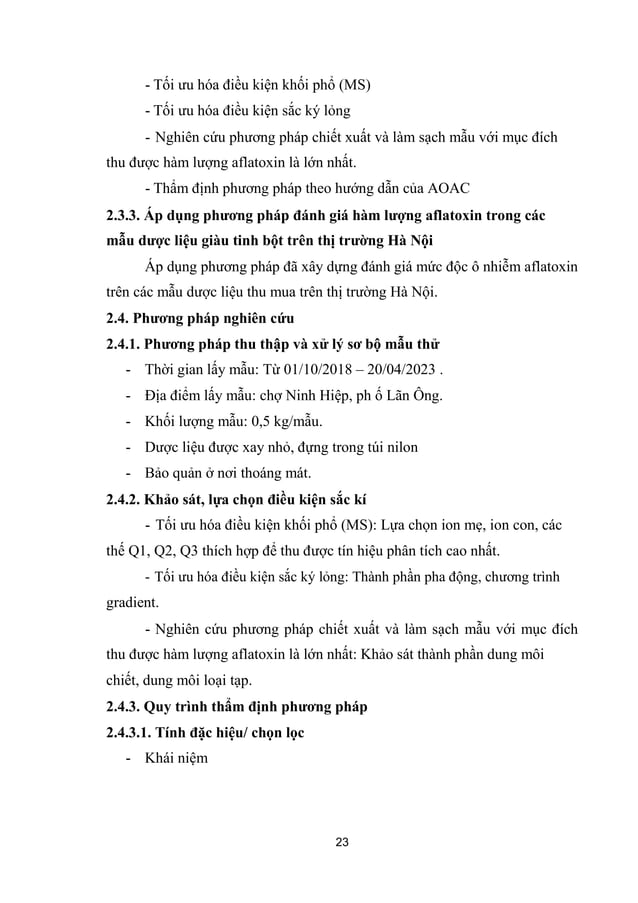 Khoá Luận Xây Dựng Phương Pháp Định Lượng Aflatoxin Trong Dược Liệu Bằng Lc-MsMs. | DOC