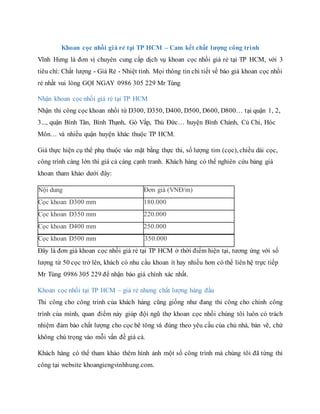 Khoan cọc nhồi giá rẻ tại TP HCM - nhà thầu thi công cọc khoan nhồi | PDF