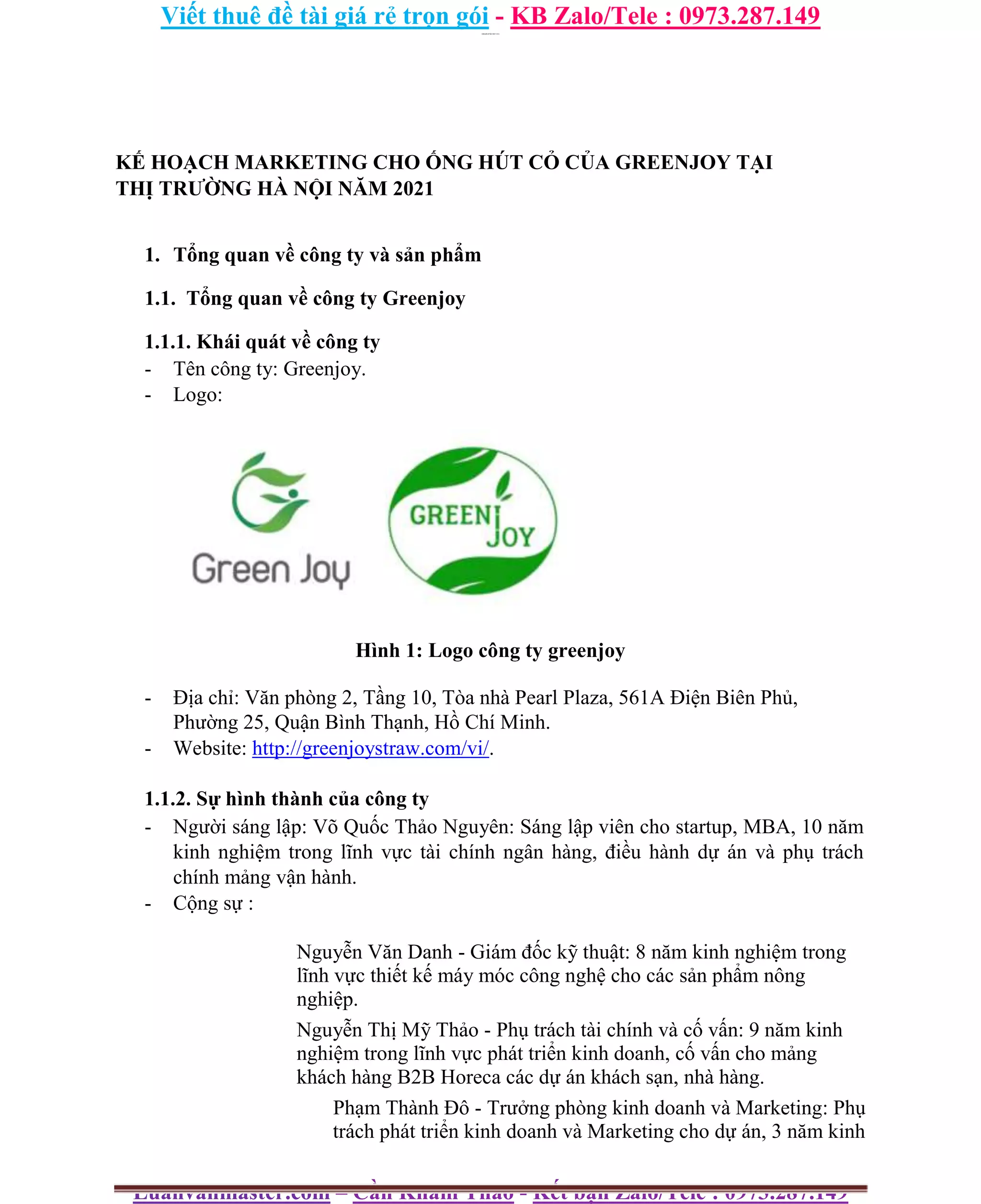 Kế hoạch marketing cho ống hút cỏ của Greenjoy tại thị trường Hà Nội ...