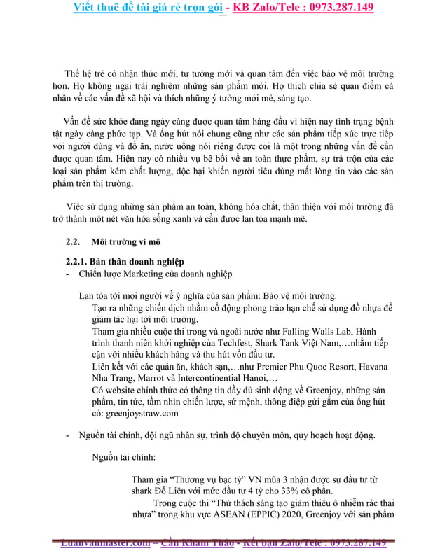 Kế hoạch marketing cho ống hút cỏ của Greenjoy tại thị trường Hà Nội năm 2021.doc