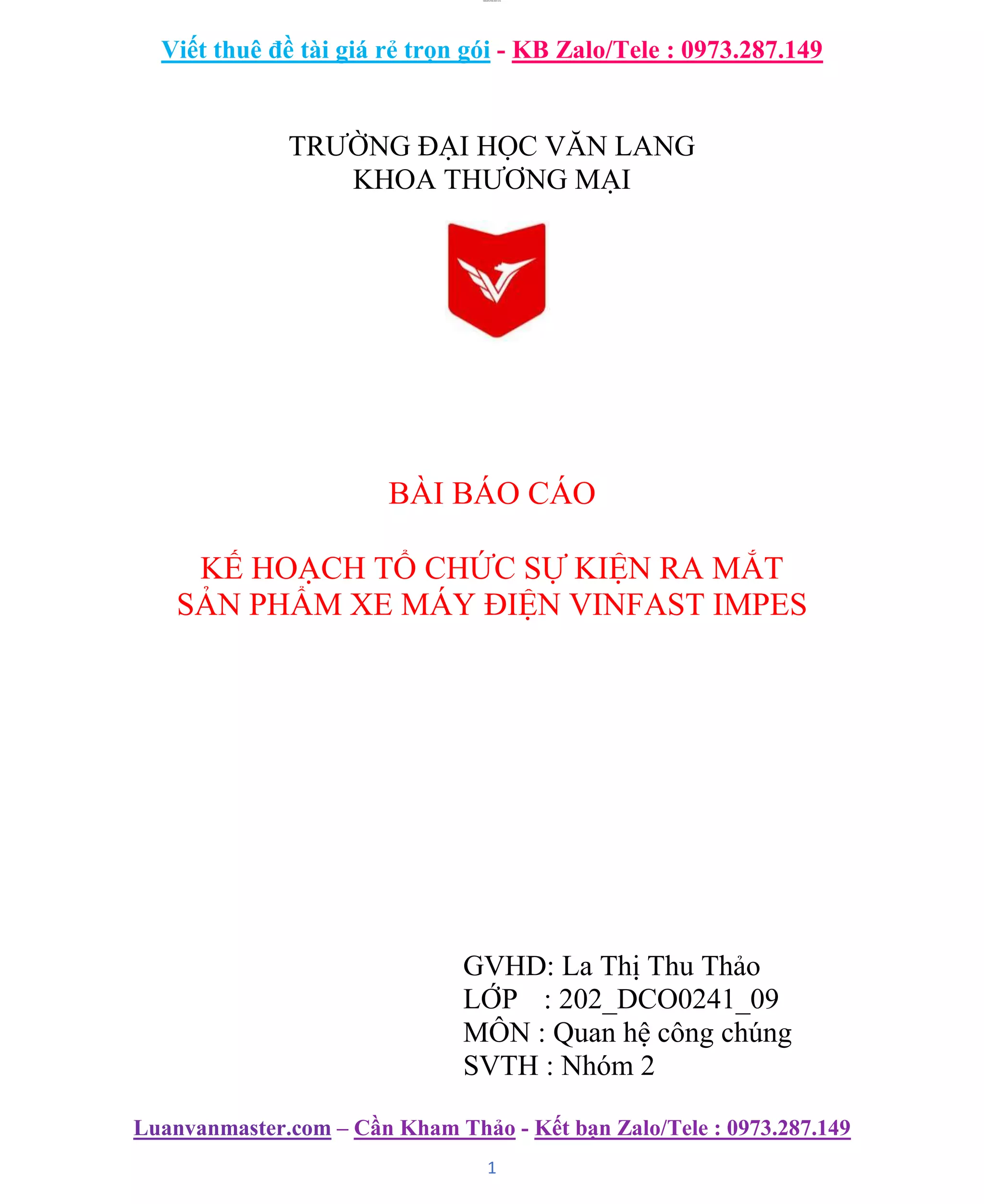 Kế hoạch tổ chức sự kiện ra mắt sản phẩm xe máy điện Vinfast Impes.doc
