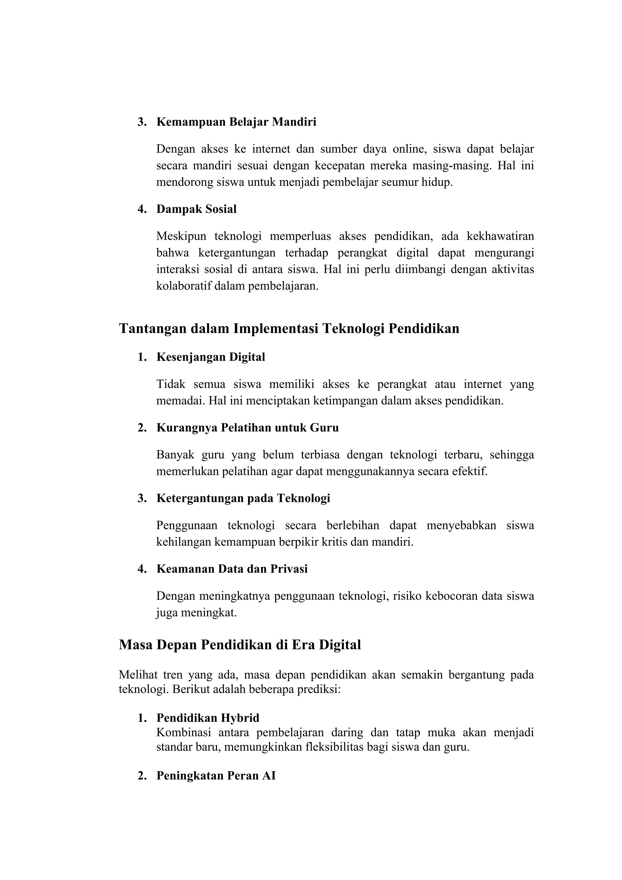 Perkembangan Teknologi dan Implikasinya terhadap Pendidikan | DOCX