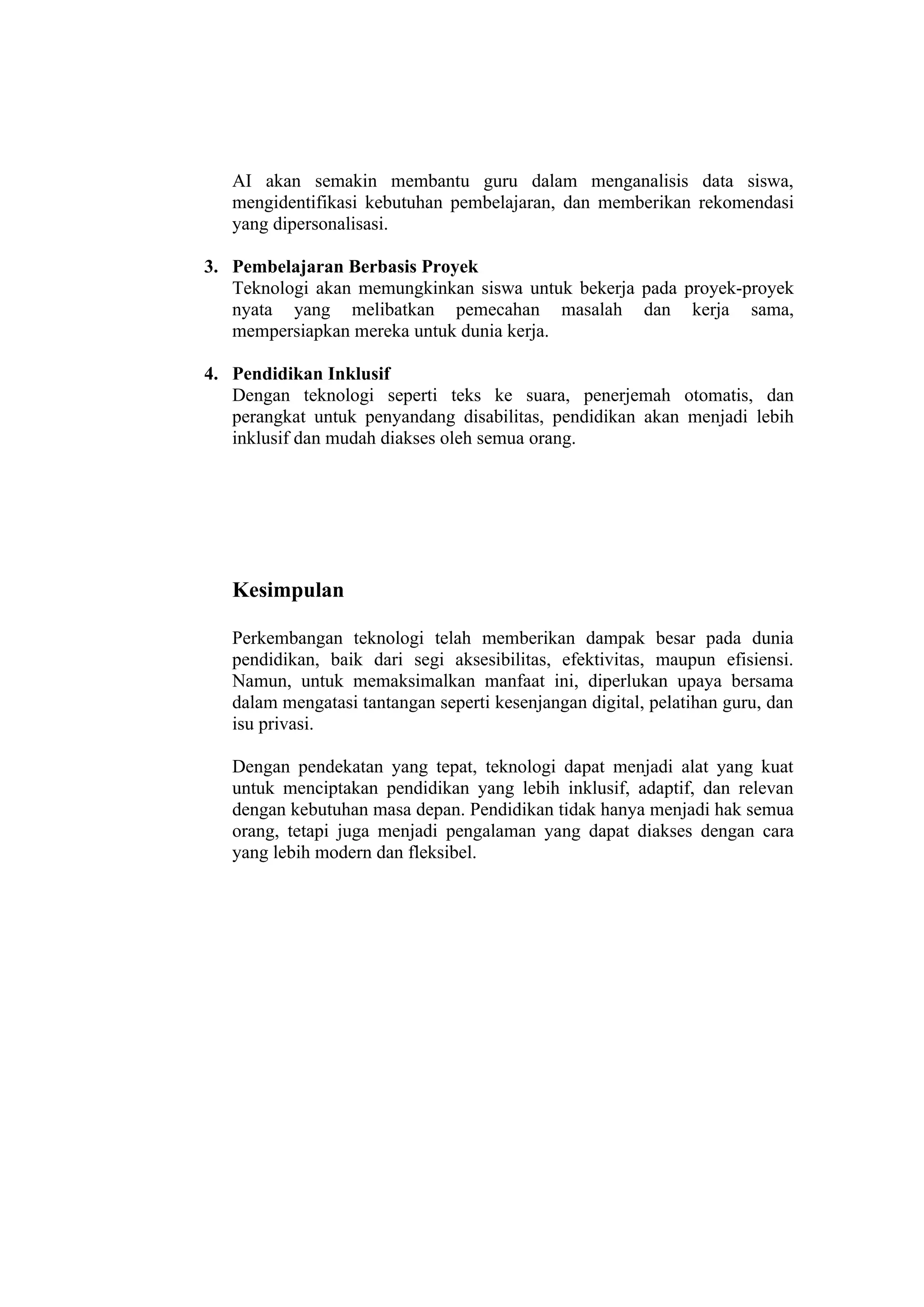 Perkembangan Teknologi dan Implikasinya terhadap Pendidikan | DOCX