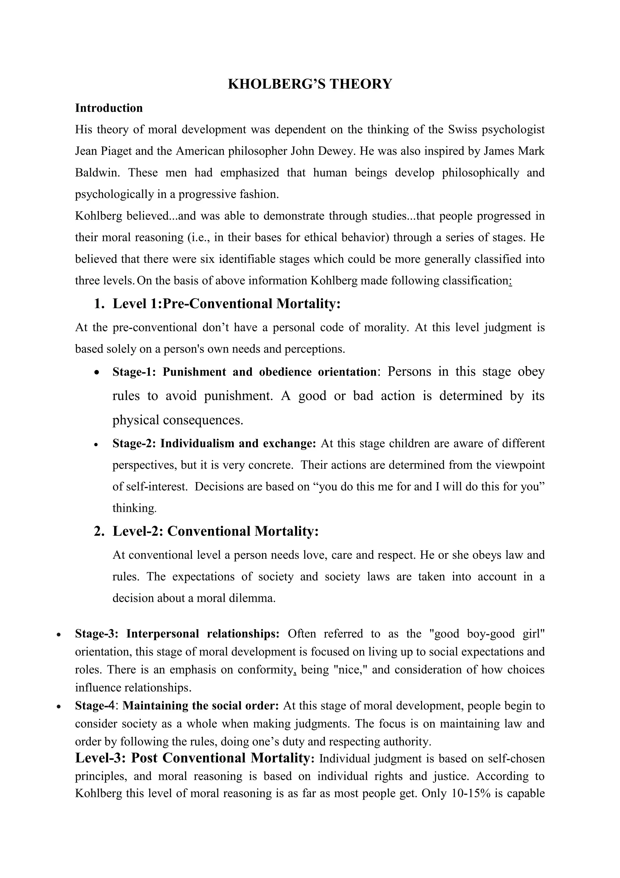 Kholberg Theory of moral development | PDF