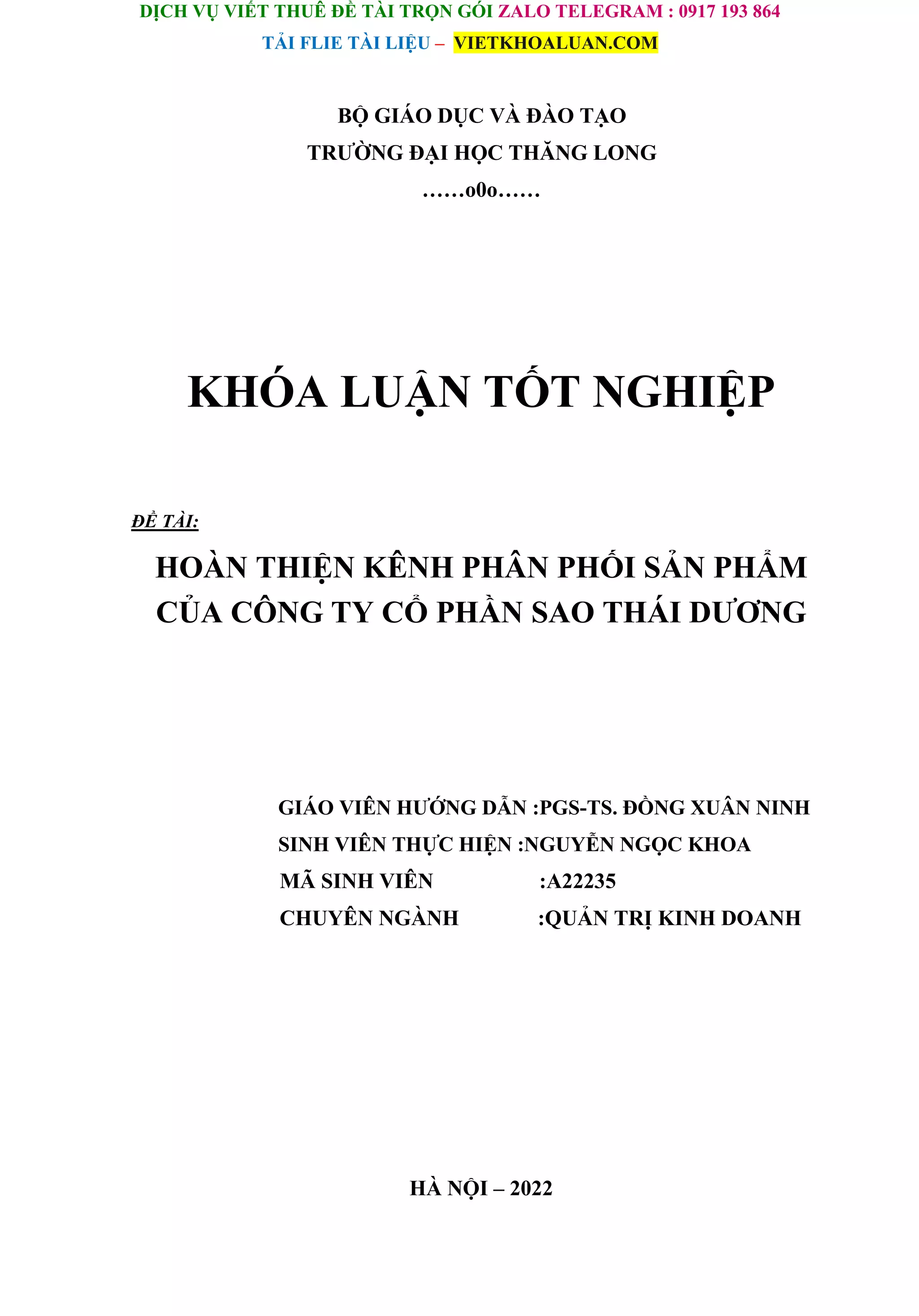 Khoá Luận Hoàn Thiện Kênh Phân Phối Sản Phẩm Của Công Ty | DOC