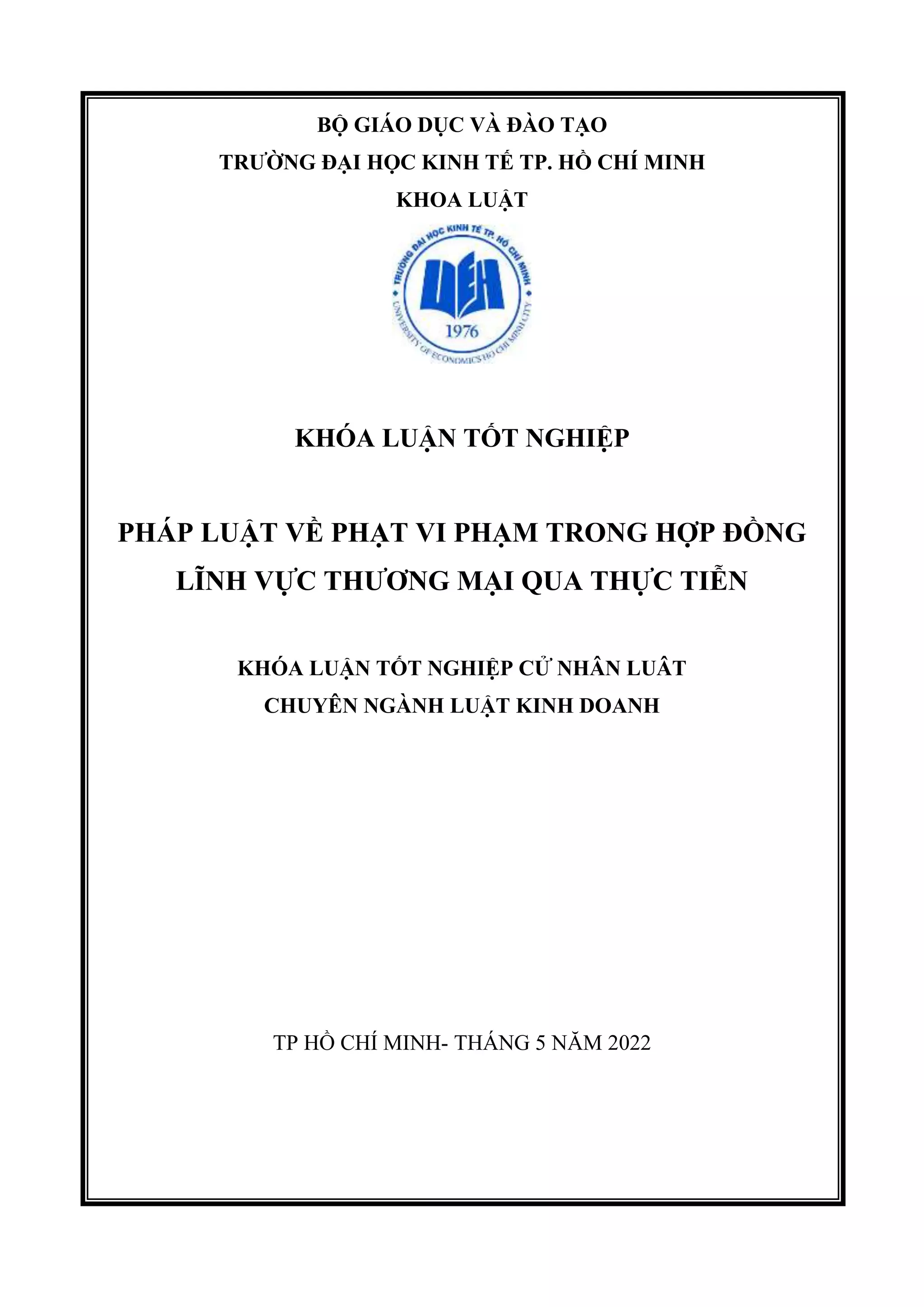 Khoá Luận Pháp Luật Về Phạt Vi Phạm Trong Hợp Đồng Lĩnh Vực Thương Mại | DOCX