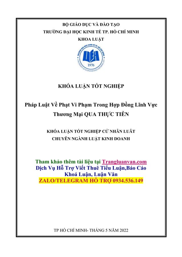 Khoá Luận Pháp Luật Về Phạt Vi Phạm Trong Hợp Đồng Lĩnh Vực Thương Mại | DOCX