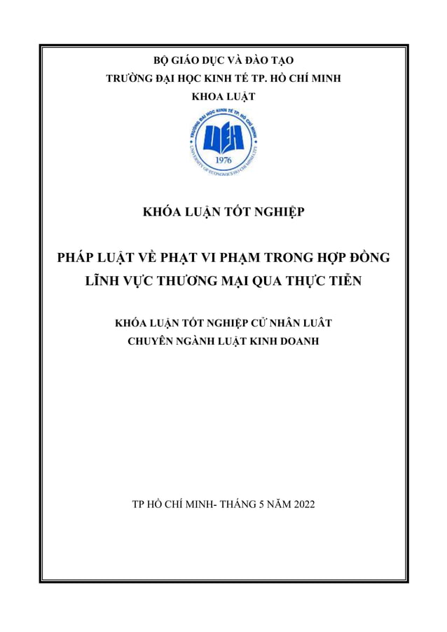 Khoá Luận Pháp Luật Về Phạt Vi Phạm Trong Hợp Đồng Lĩnh Vực Thương Mại | DOCX