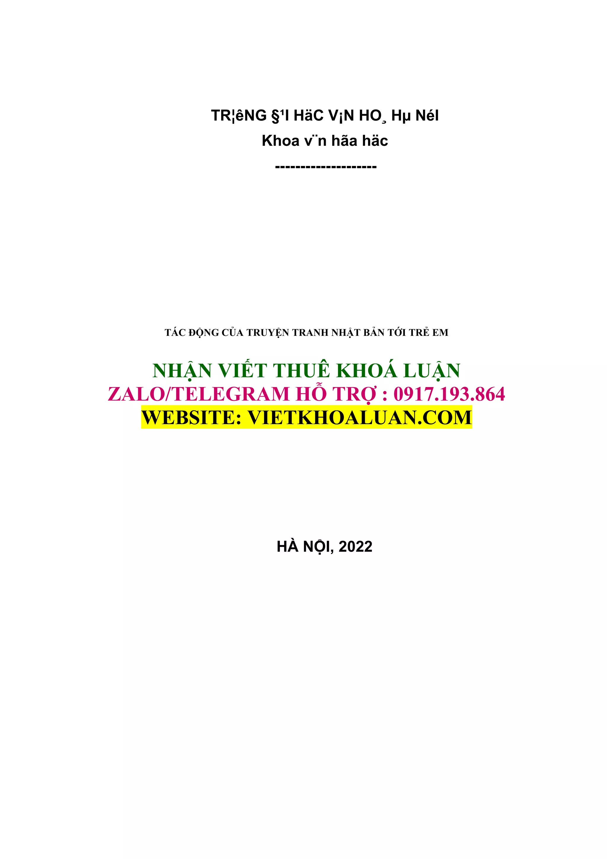 Khoá Luận Tốt Nghiệp Tác Động Của Truyện Tranh Nhật Bản Tới Trẻ Em | DOC