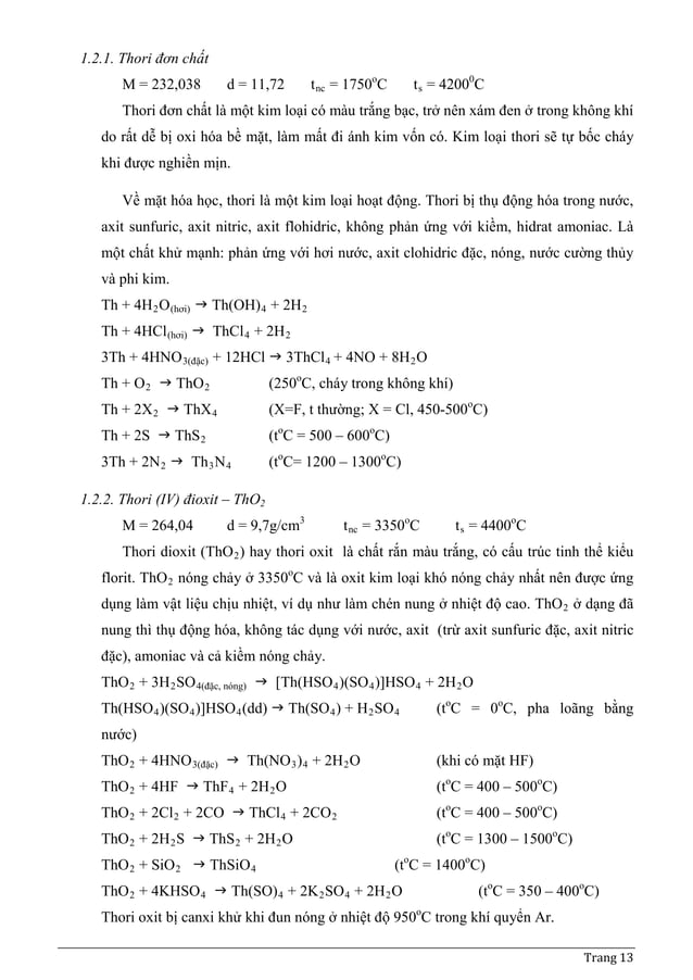 Khảo sát quá trình tách thori oxit từ quặng monazite phan thiết | PDF
