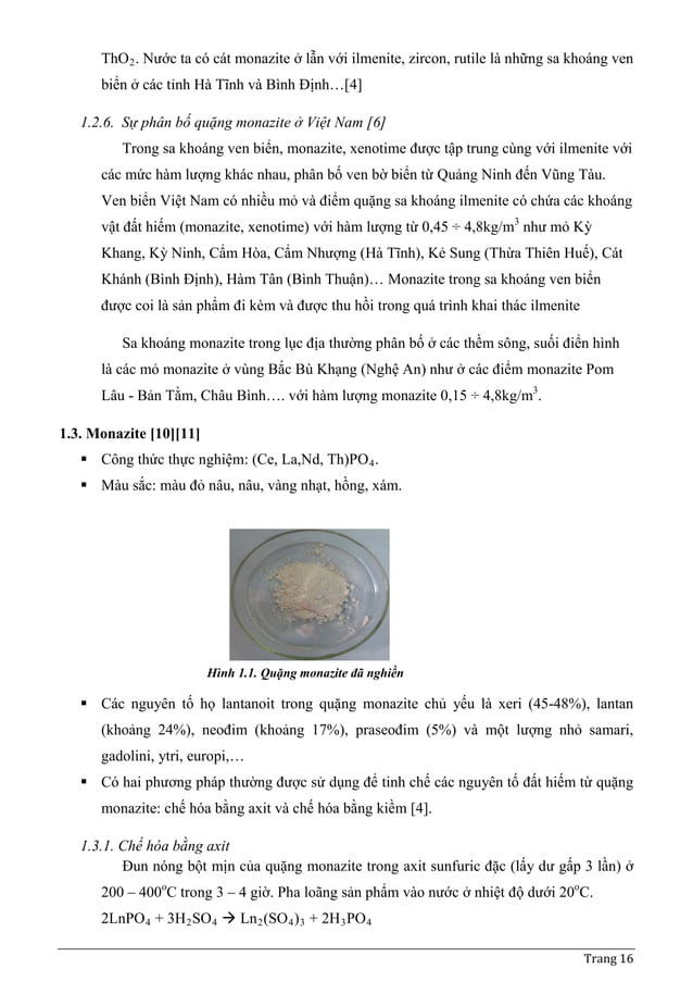 Khảo sát quá trình tách thori oxit từ quặng monazite phan thiết | PDF