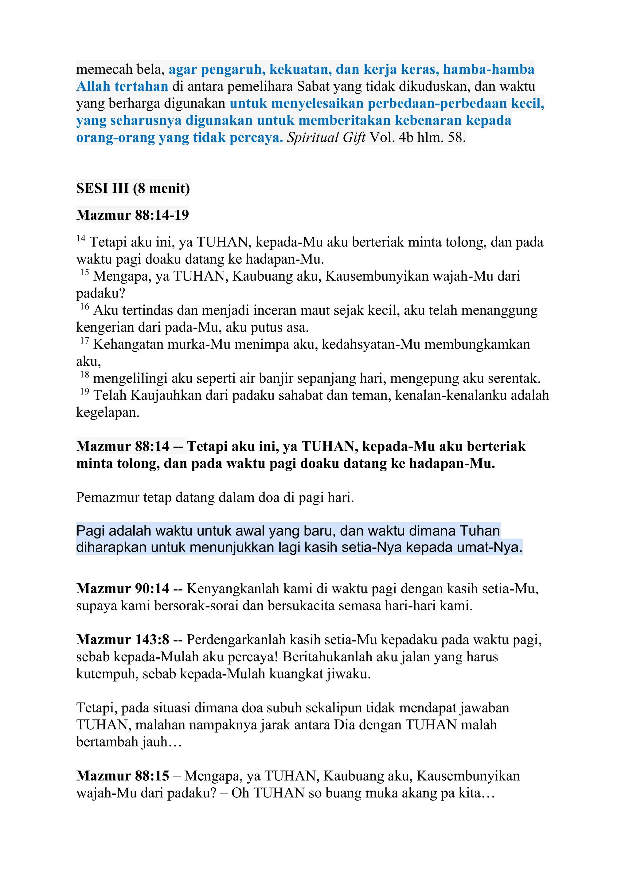 Text Renungan - Doa Subuh - Mazmur 88 - July 2021 | PDF