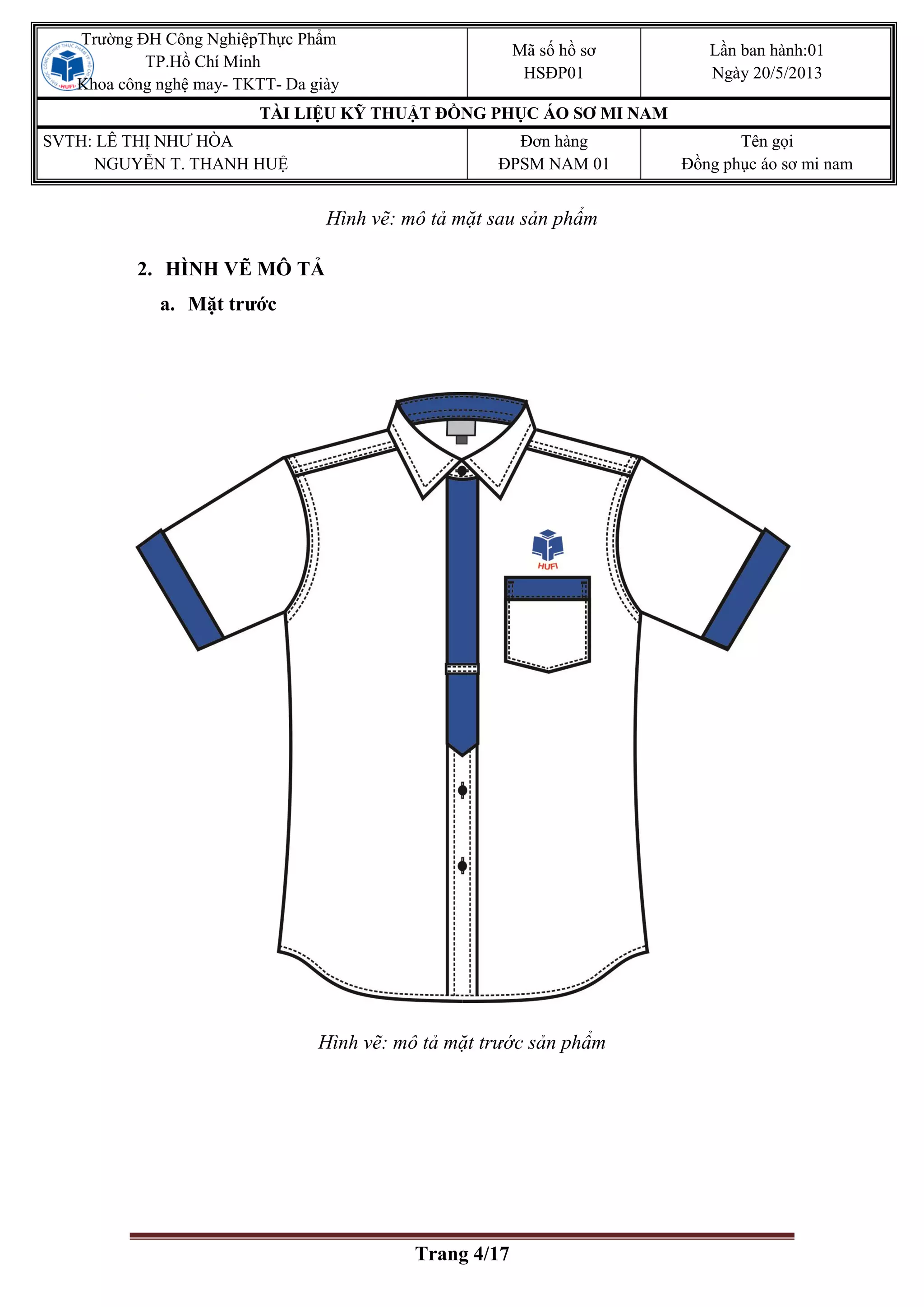 [Kho tài liệu ngành may] tài liệu kỹ thuật chuẩn bị sản xuất áo sơ mi nam đồng phục | PDF