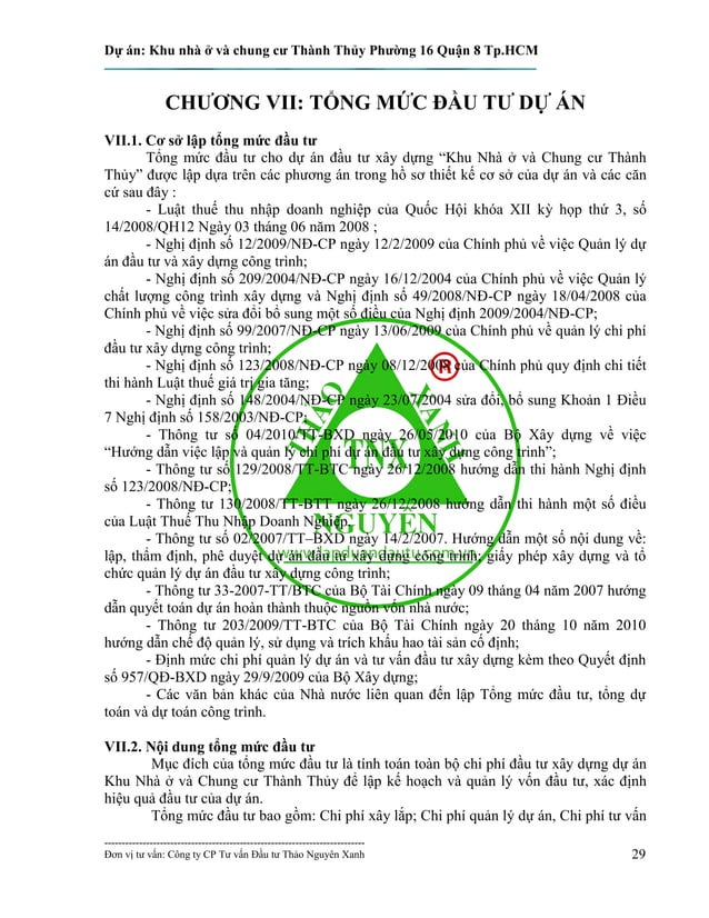 Thuyết minh Dự án Khu chung cư Thành Thủy quận 8 TPHCM 0918755356 | PDF